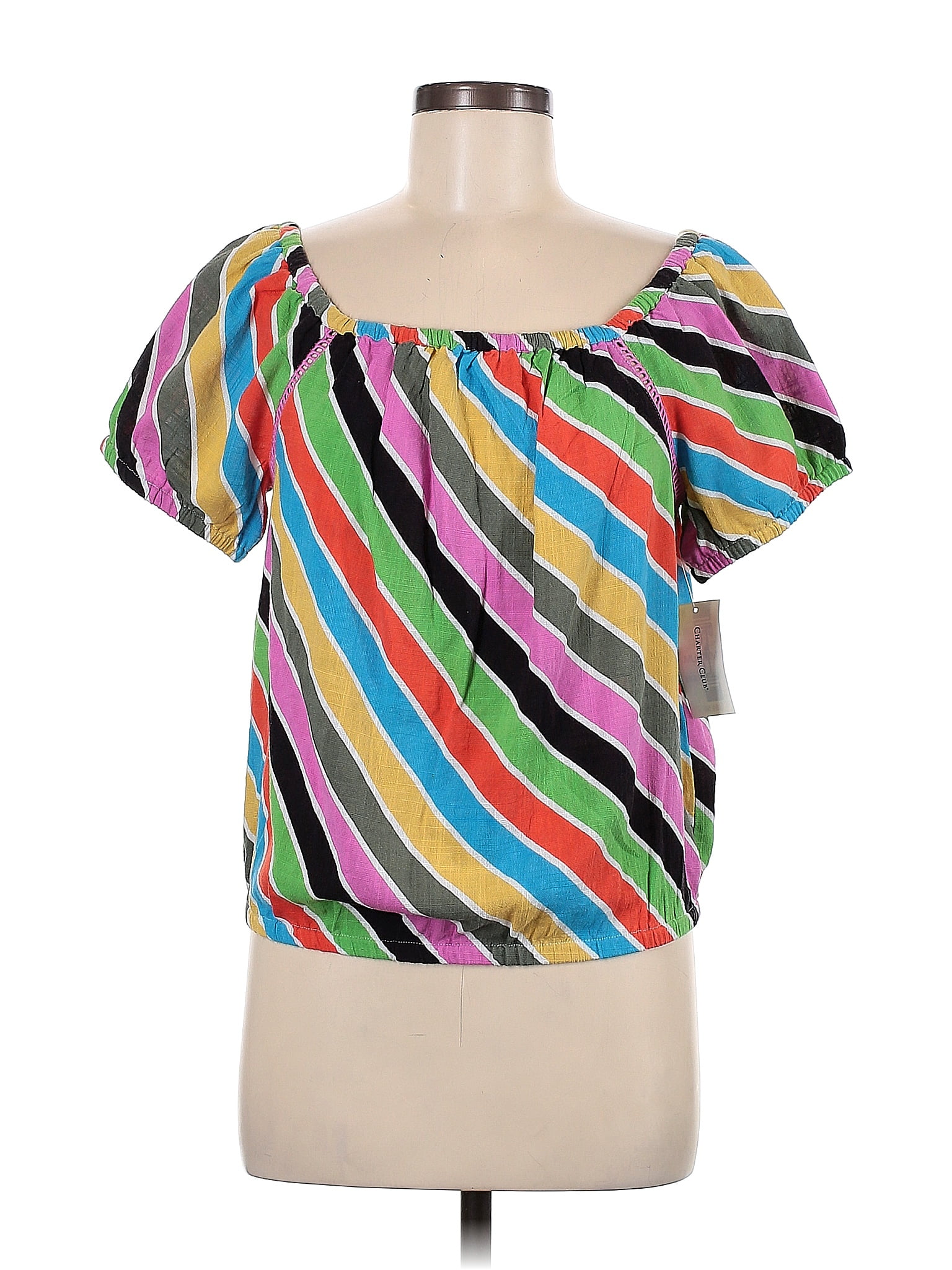 Charter Club Print Green Short Sleeve Blouse Size M 68 Off Thredup