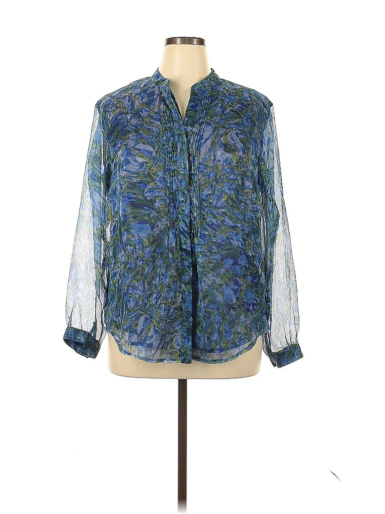 Coldwater Creek 100% Polyester Blue Long Sleeve Blouse Size XL - 73% ...