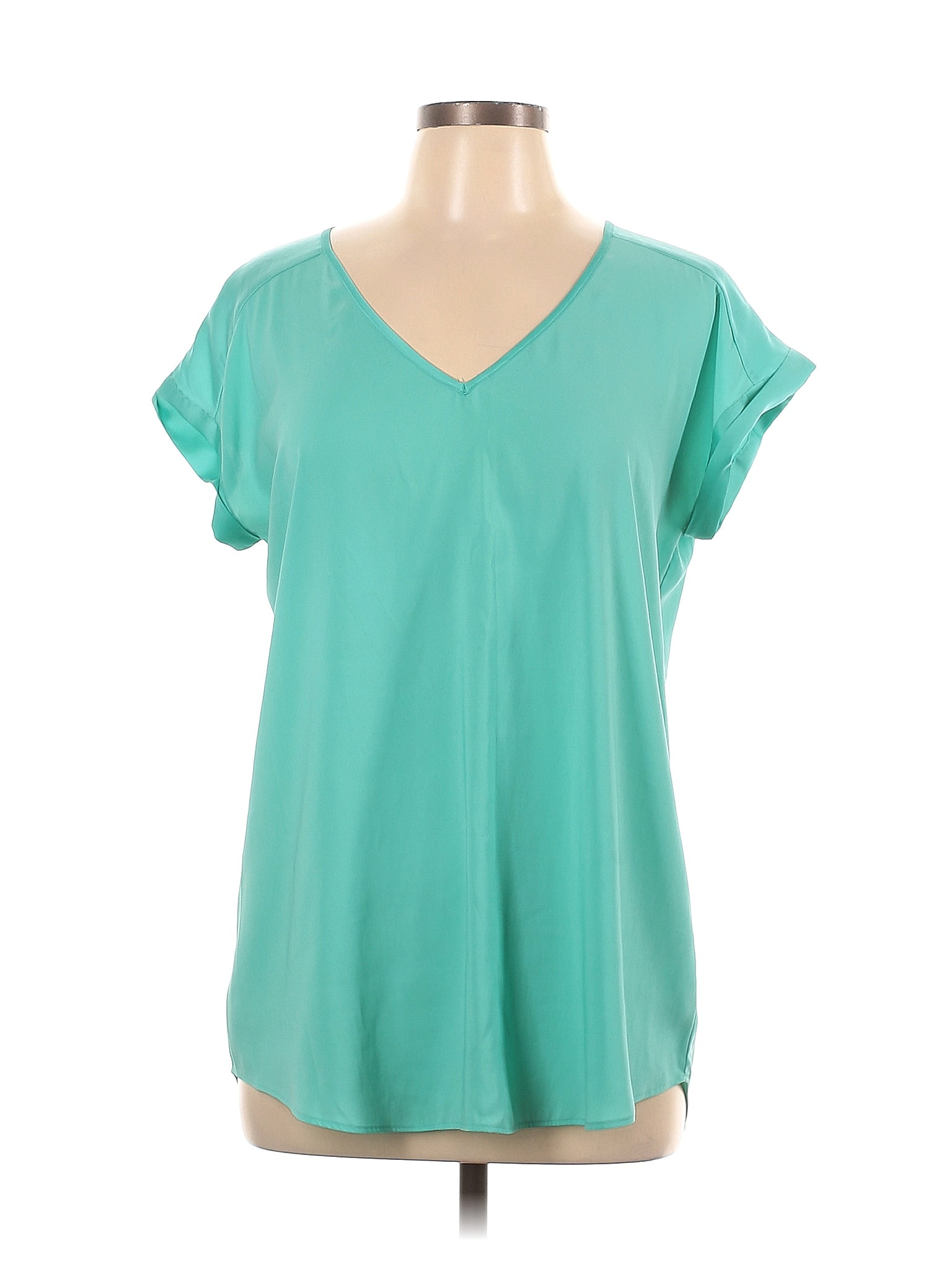 Express Solid Teal Short Sleeve Blouse Size L 60 Off Thredup
