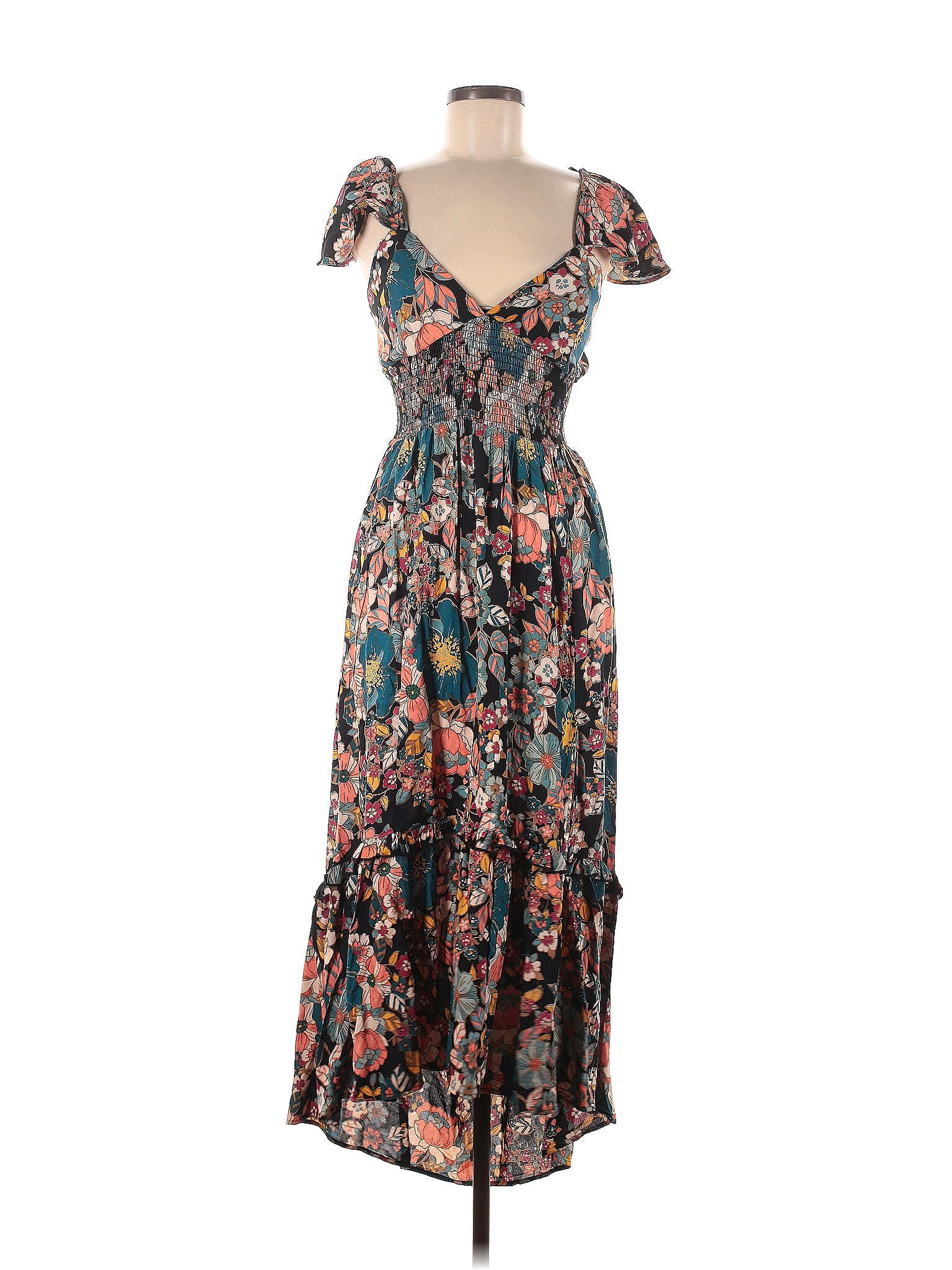 Angie 100% Rayon Floral Multi Color Teal Casual Dress Size M - 61% off ...