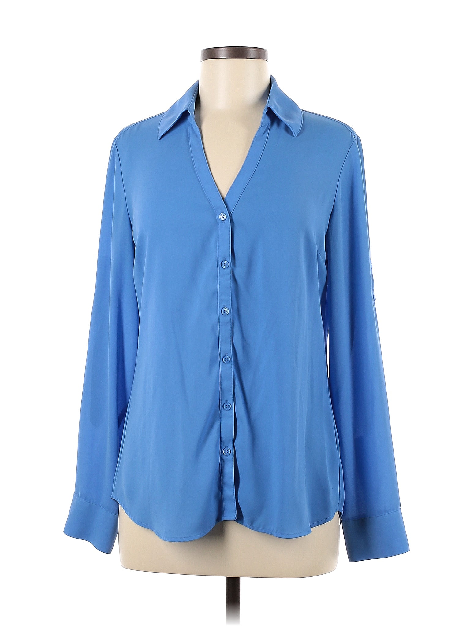 Express 100 Polyester Blue Long Sleeve Blouse Size M 64 Off Thredup