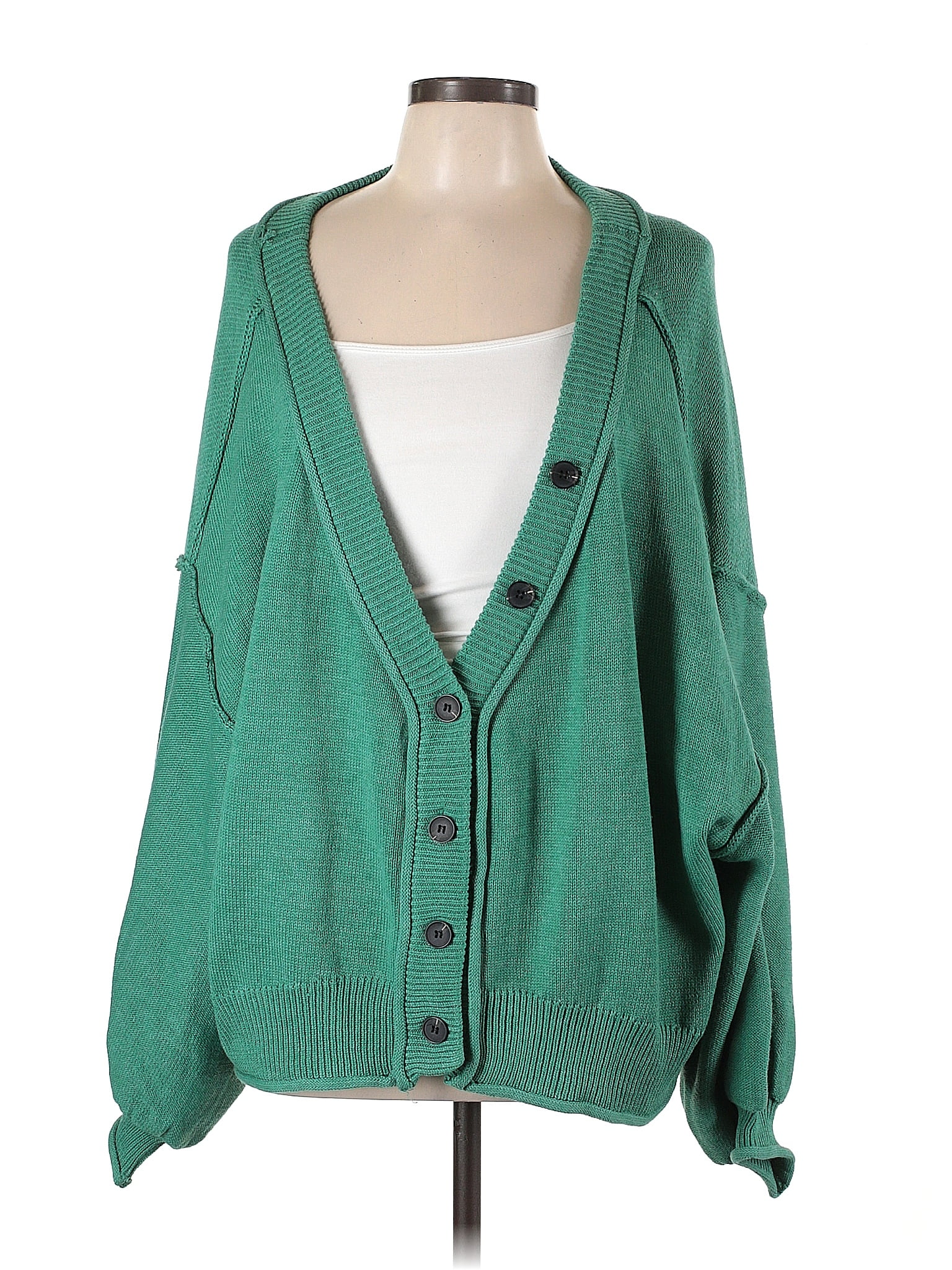 Pol 100 Cotton Color Block Solid Green Cardigan Size L 62 Off Thredup