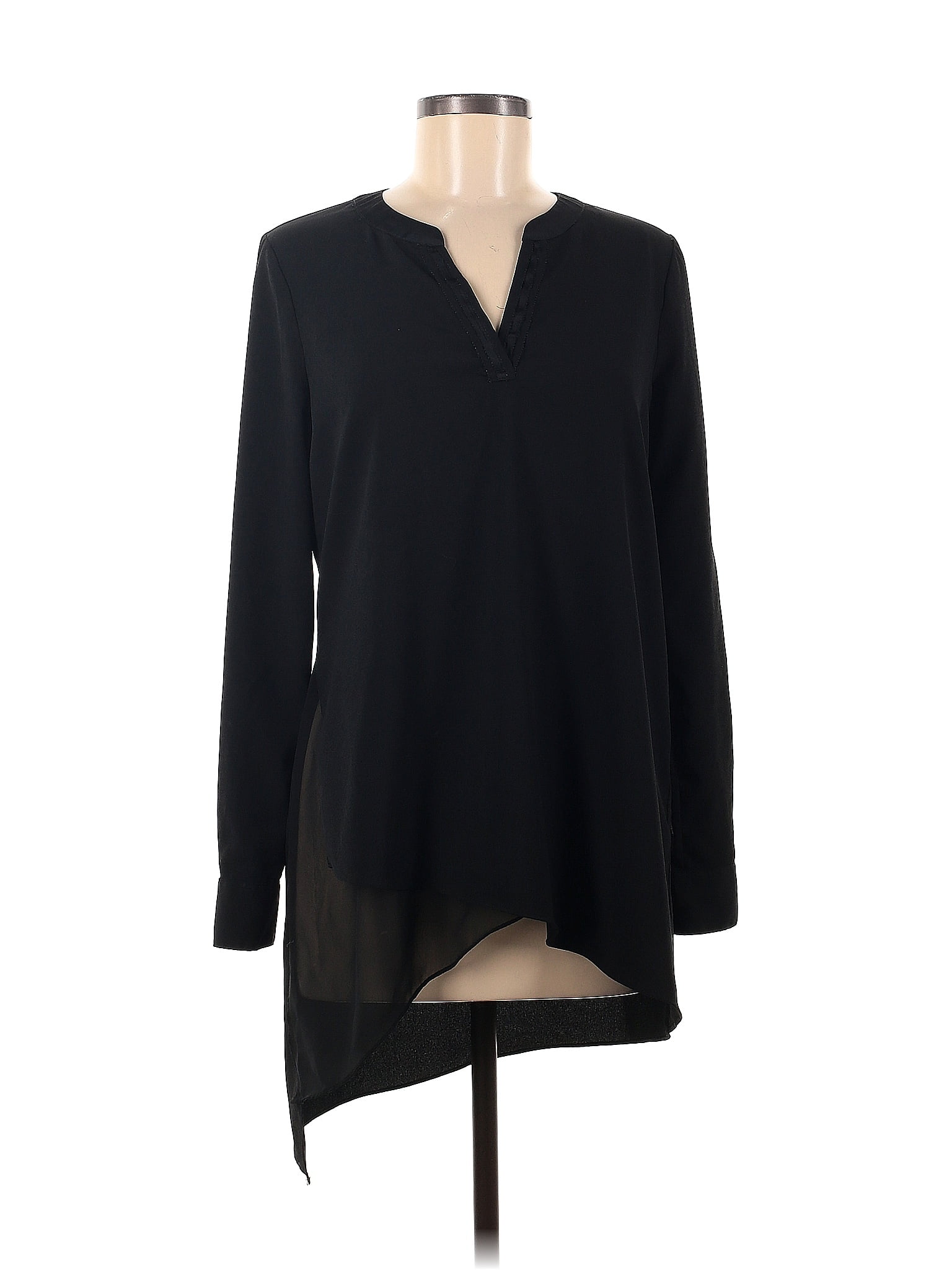 White House Black Market 100 Polyester Solid Black Long Sleeve Blouse