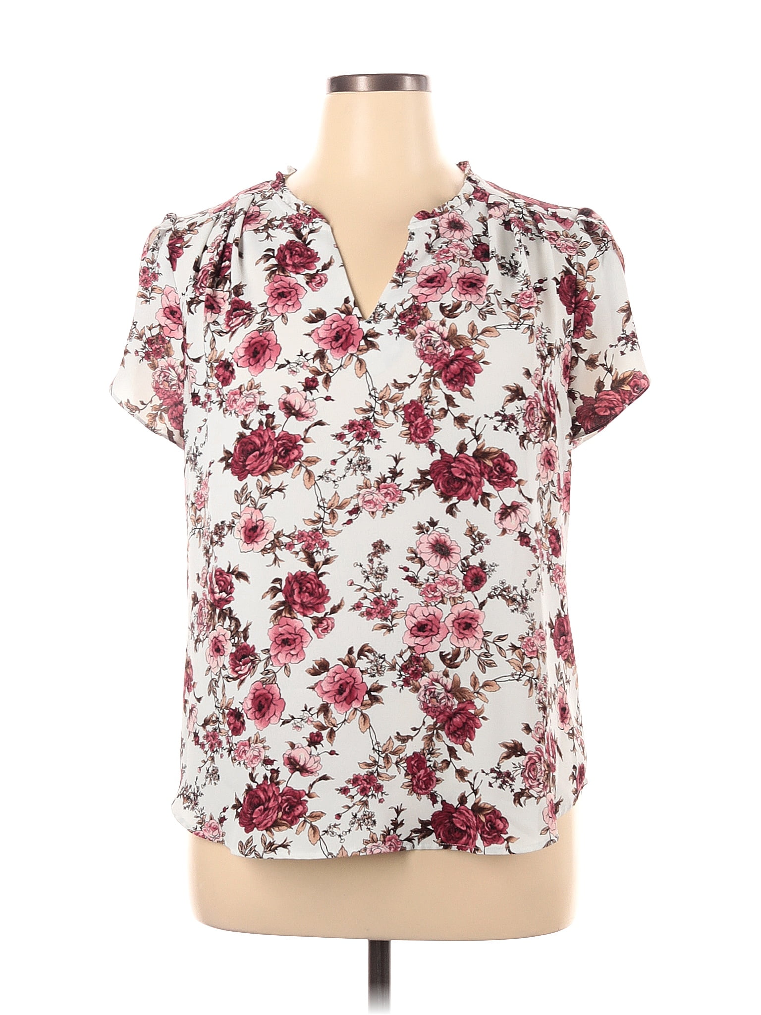 41hawthorn 100 Polyester Floral Burgundy Short Sleeve Blouse Size Xl