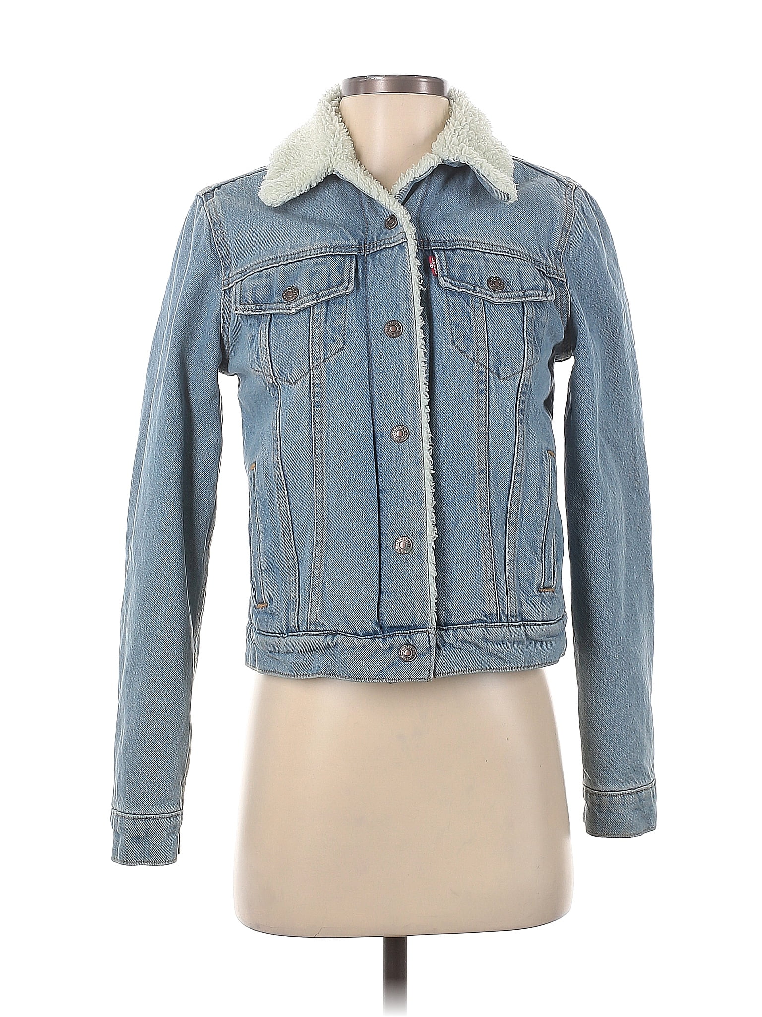 Levi Strauss Signature 100 Cotton Solid Blue Denim Jacket Size Xs 34
