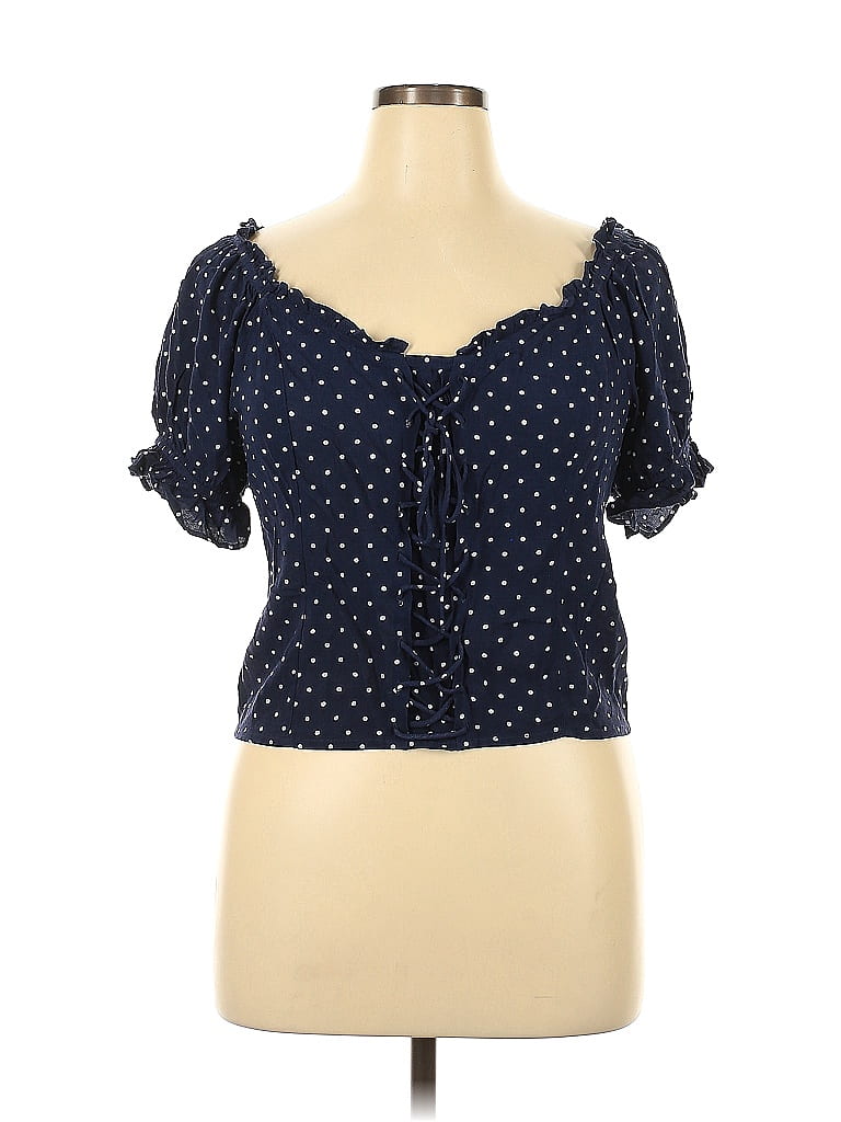 American Eagle Outfitters 100 Viscose Polka Dots Blue Short Sleeve