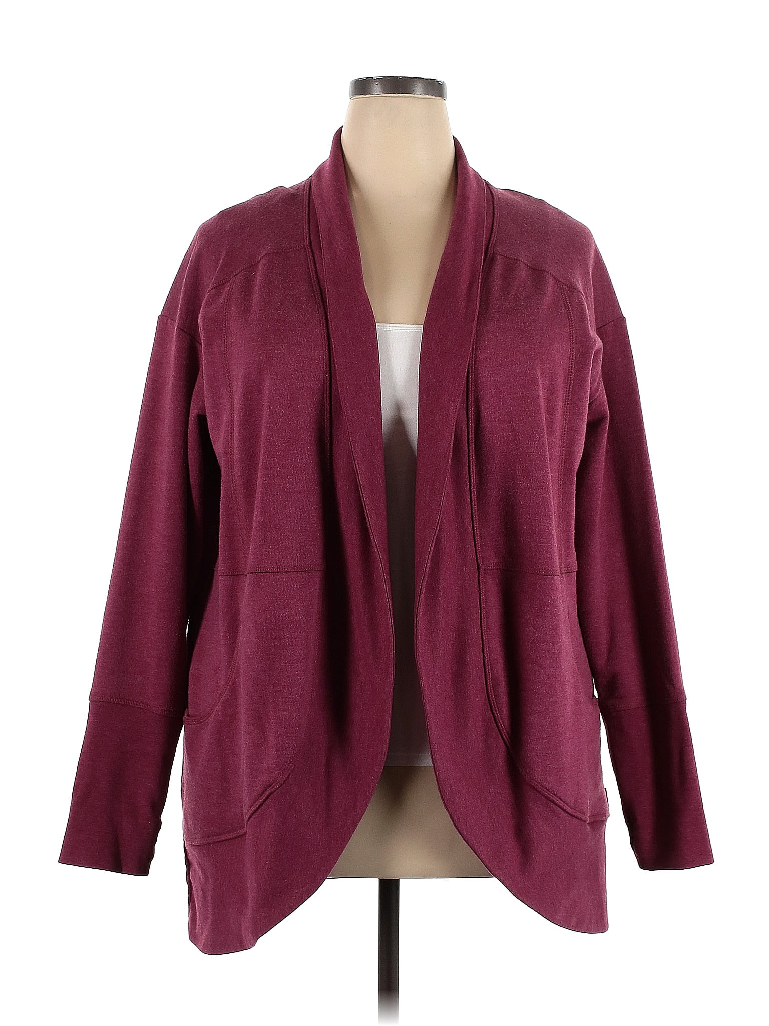Eddie Bauer Color Block Solid Maroon Burgundy Cardigan Size 2x Plus