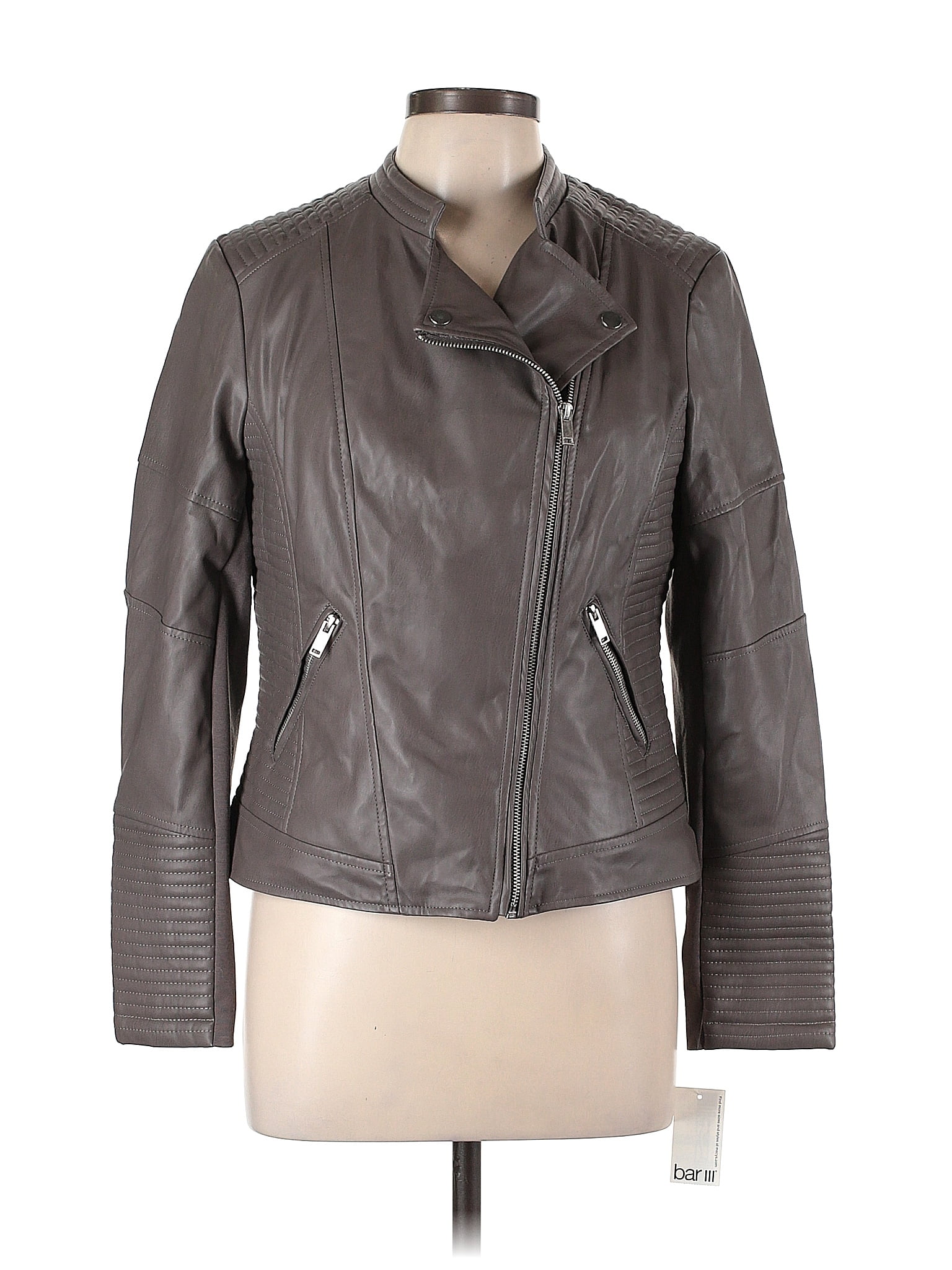 Bar III Solid Gray Brown Faux Leather Jacket Size L - 47% off | ThredUp