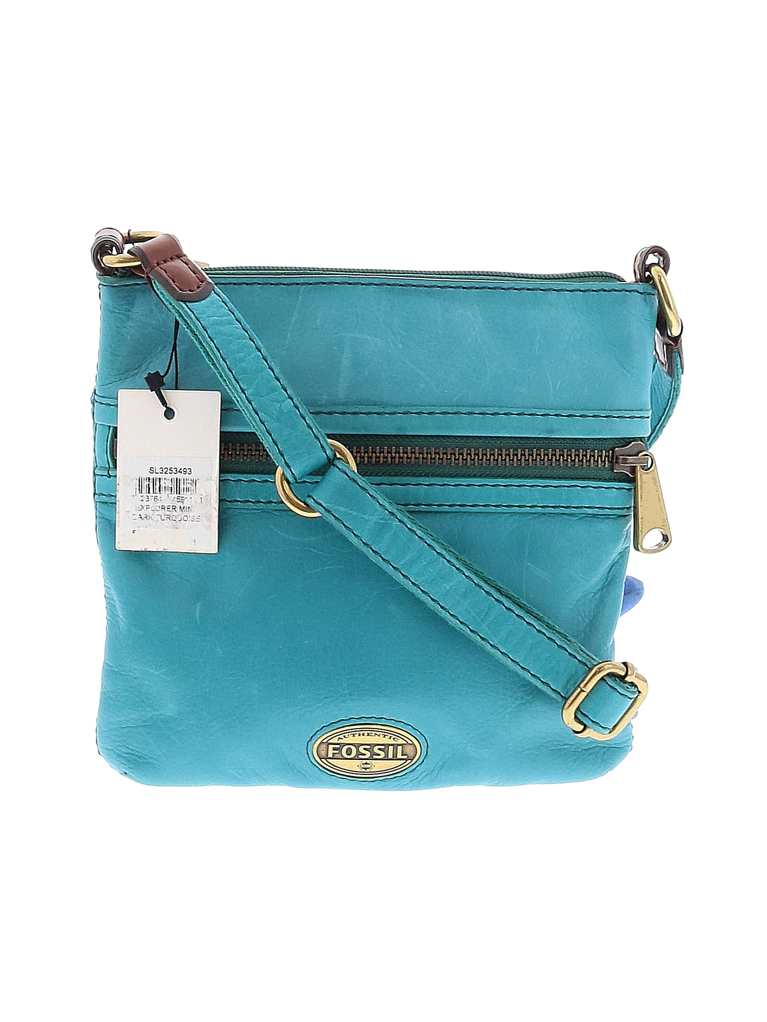 Fossil 100% Cow Leather Solid Blue Teal Leather Crossbody Bag One Size ...