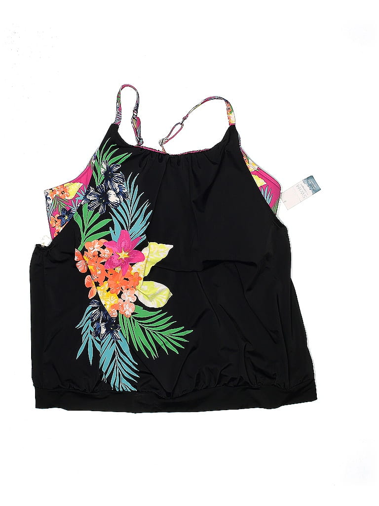 Swim By Cacique Floral Tropical Black Swimsuit Top Size 22 Plus 52