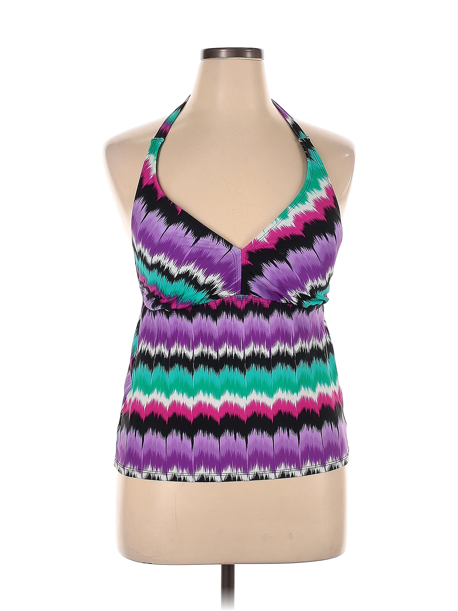 Catalina Chevron Herringbone Chevron Multi Color Purple Swimsuit Top