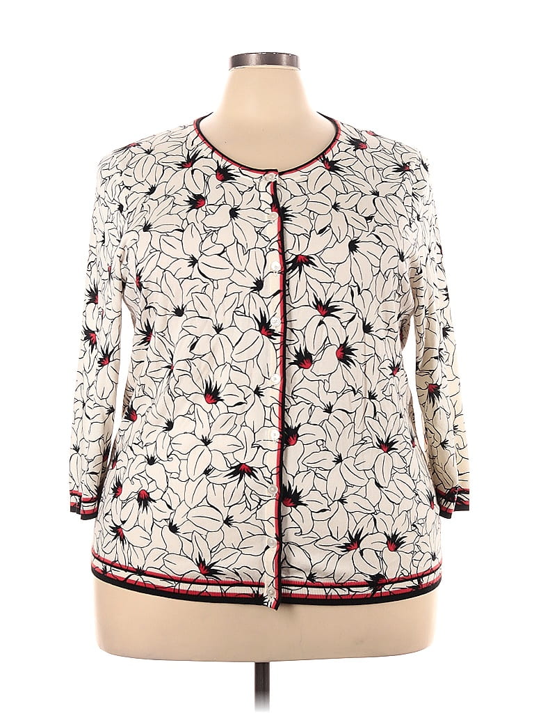 Talbots Color Block Floral Ivory Cardigan Size 3x Plus 66 Off