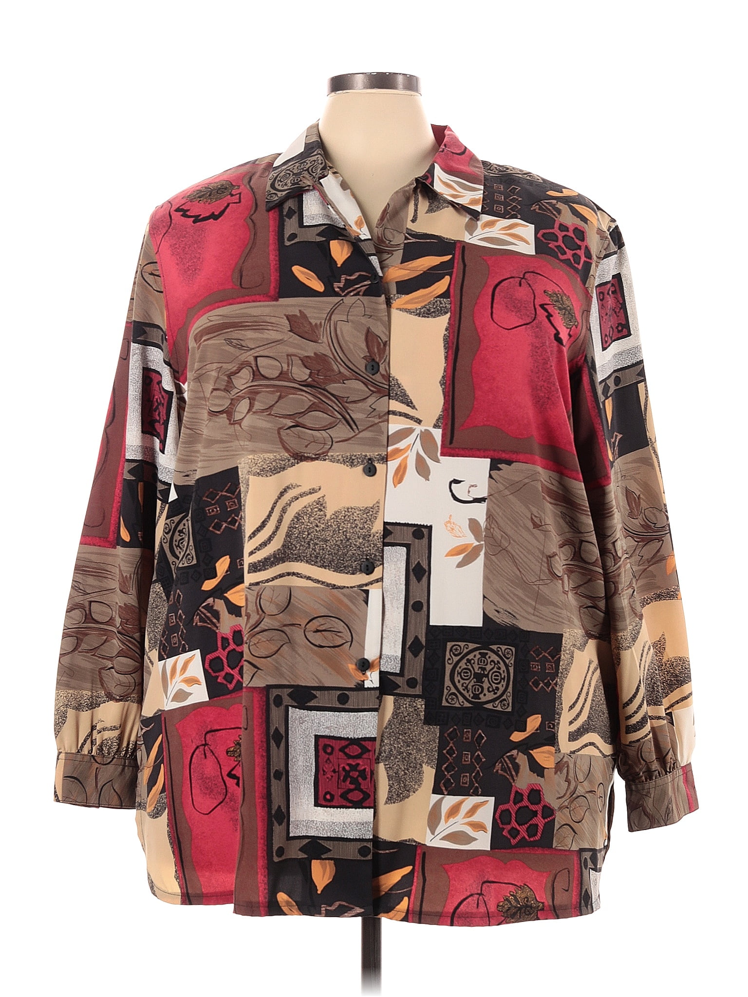 Allison Daley 100% Polyester Baroque Print Batik Color Block Brown Long ...