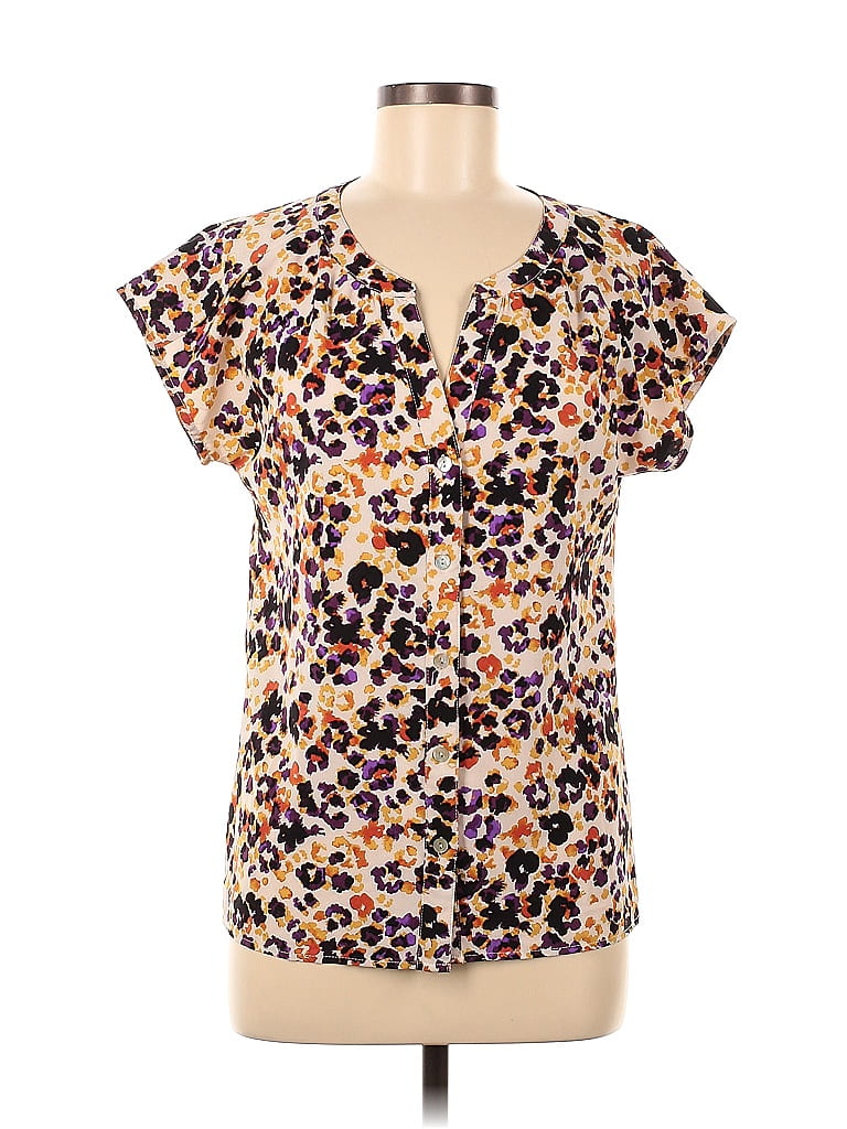 Bobeau 100 Polyester Multi Color Brown Short Sleeve Blouse Size M 39
