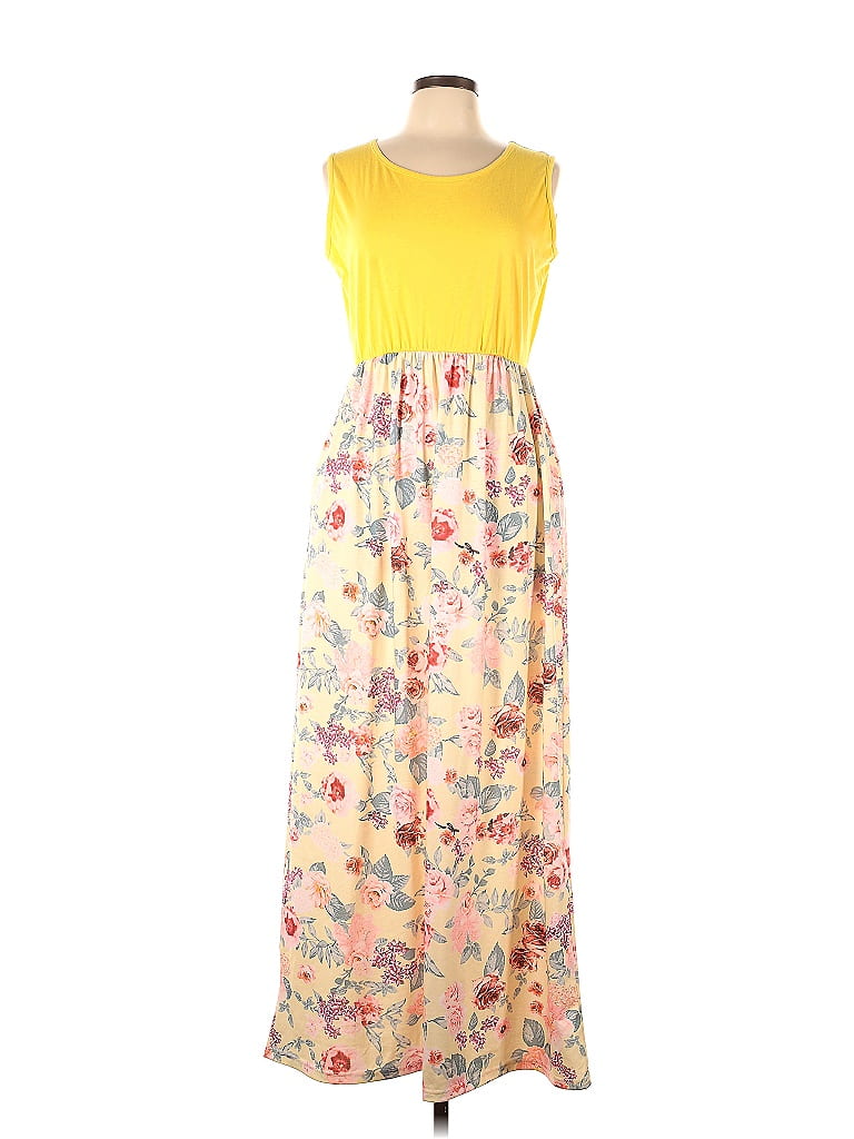 Unbranded Floral Motif Yellow Casual Dress Size L 52 Off Thredup