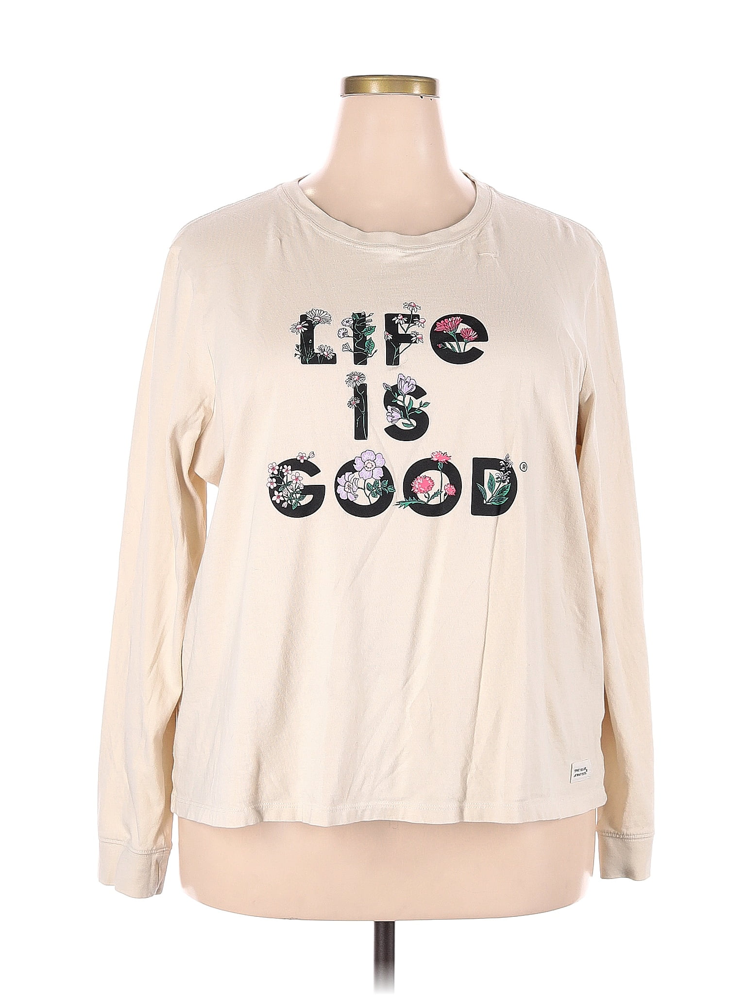 Life Is Good 100% Cotton Ivory Long Sleeve T-Shirt Size 3X (Plus) - 34% ...