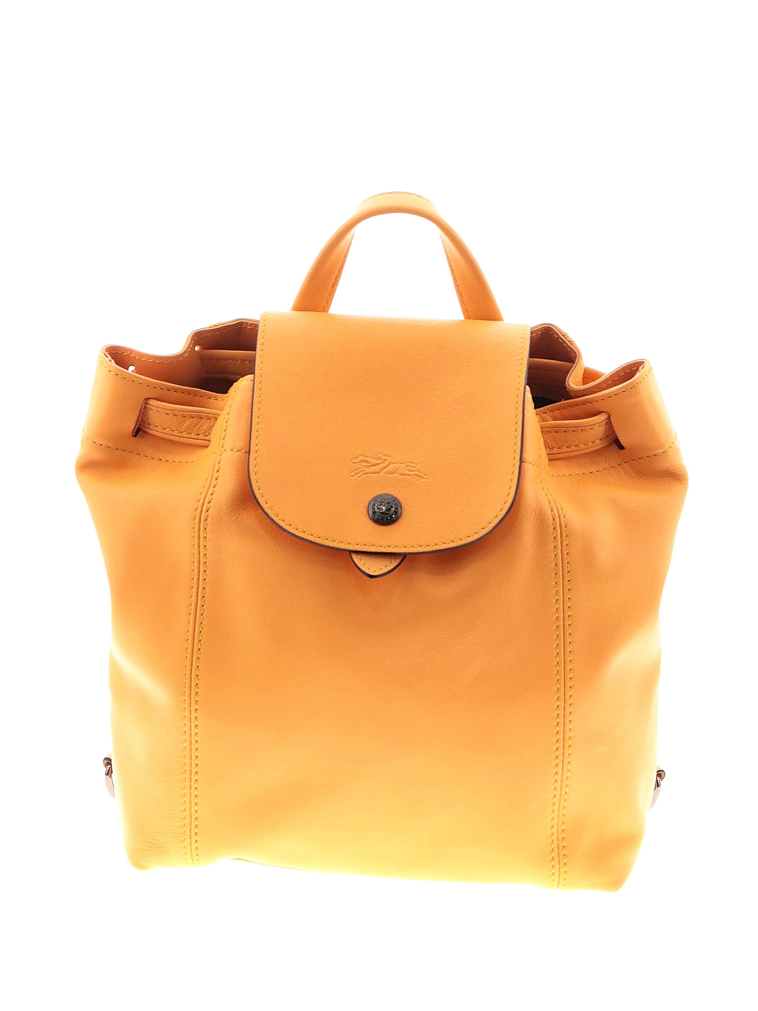 Longchamp 100% Leather Color Block Solid Yellow Leather Bucket Bag One ...