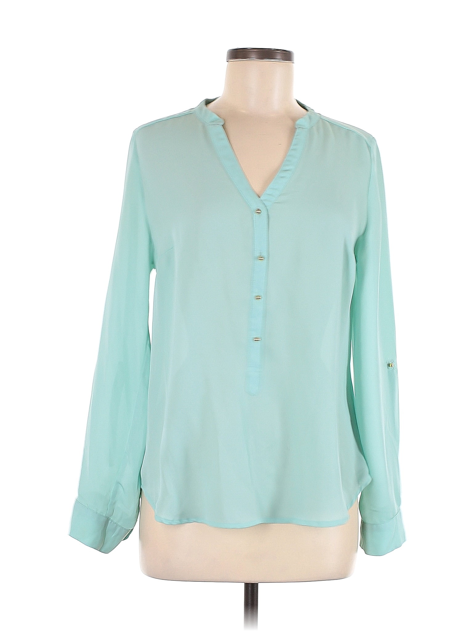 Lc Lauren Conrad 100 Polyester Teal Long Sleeve Blouse Size M 70