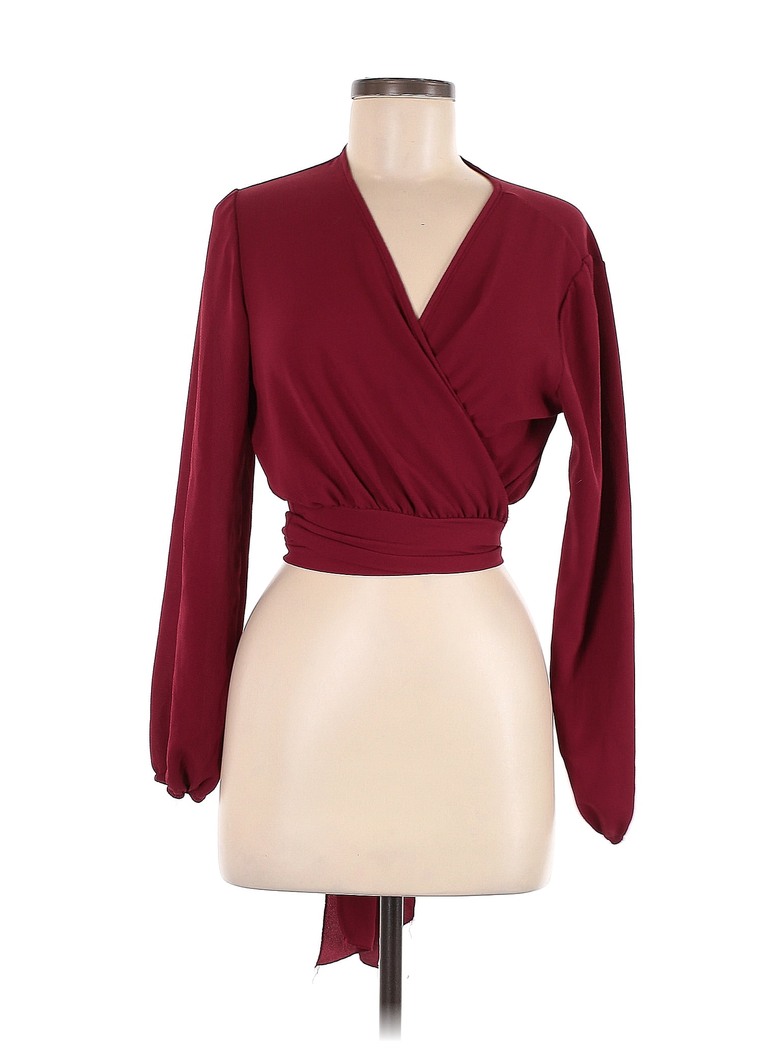 Fashion Nova Solid Red Burgundy Long Sleeve Blouse Size M 52 Off