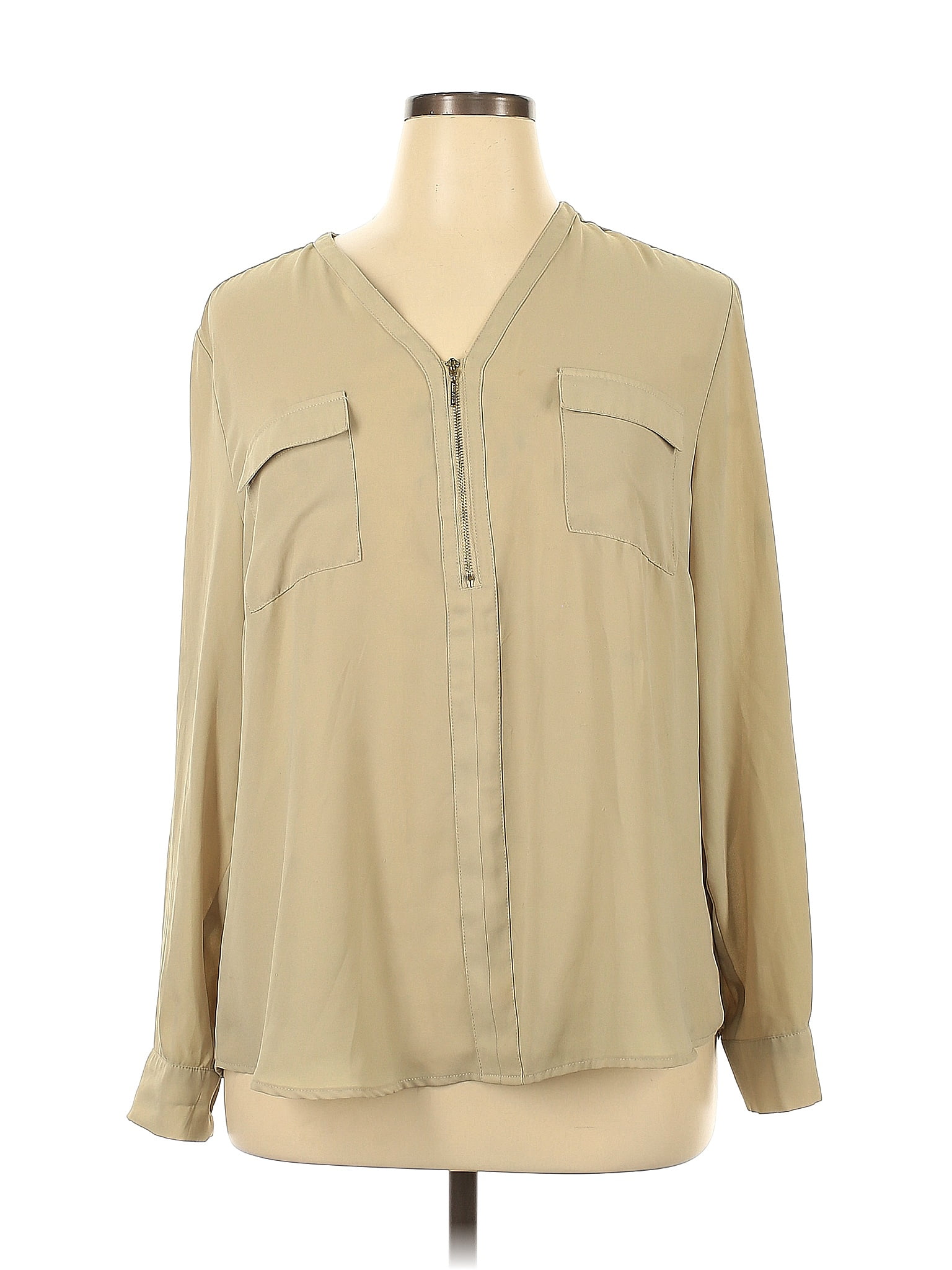 Anne Klein 100 Polyester Tan Long Sleeve Blouse Size Xl 73 Off
