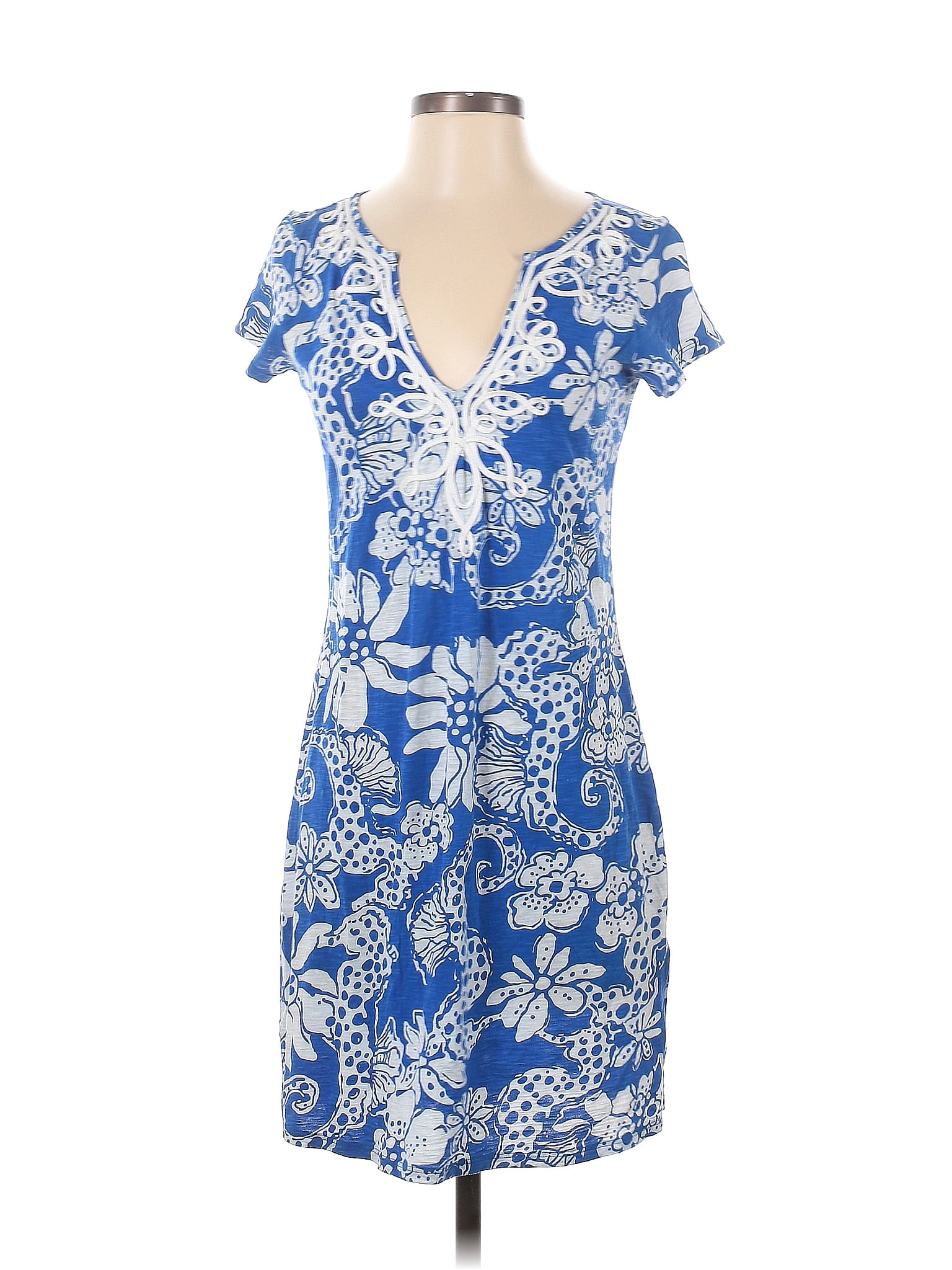 Lilly Pulitzer 100 Cotton Floral Multi Color Blue Casual Dress Size S