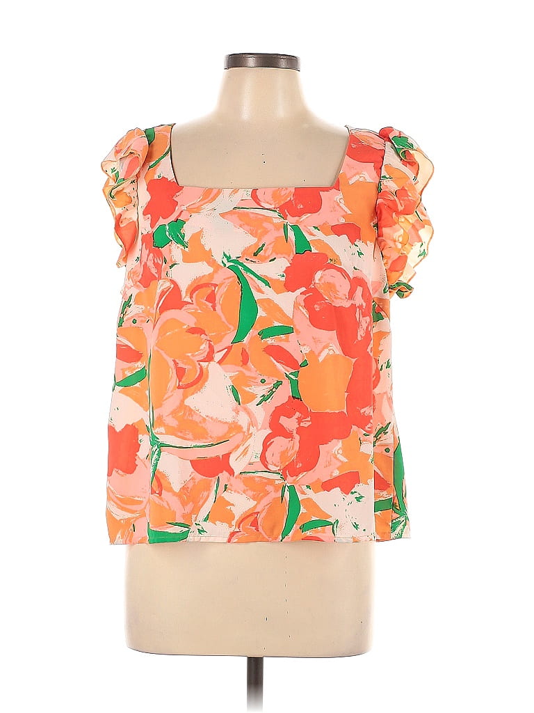 Shein 100 Polyester Floral Tropical Orange Short Sleeve Blouse Size 12