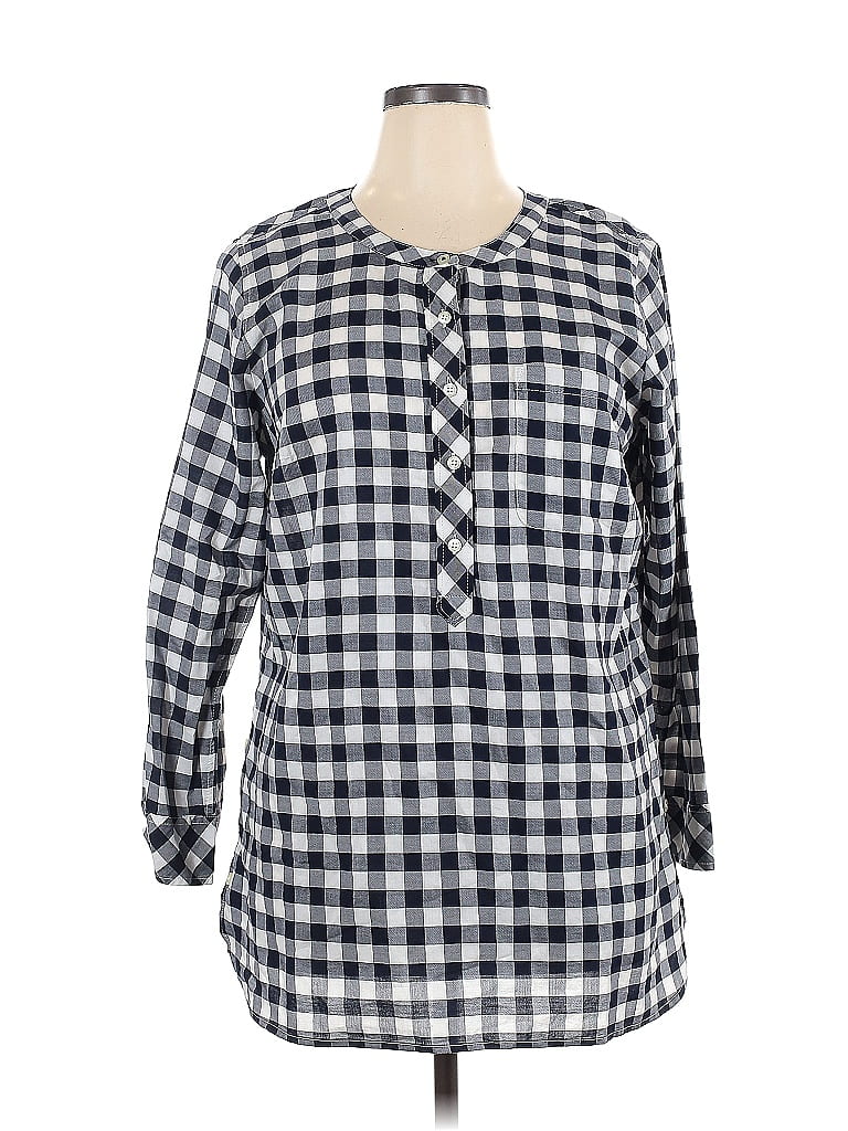 Talbots 100% Cotton Checkered-gingham Multi Color Blue Long Sleeve Button-Down Shirt Size 1X ...