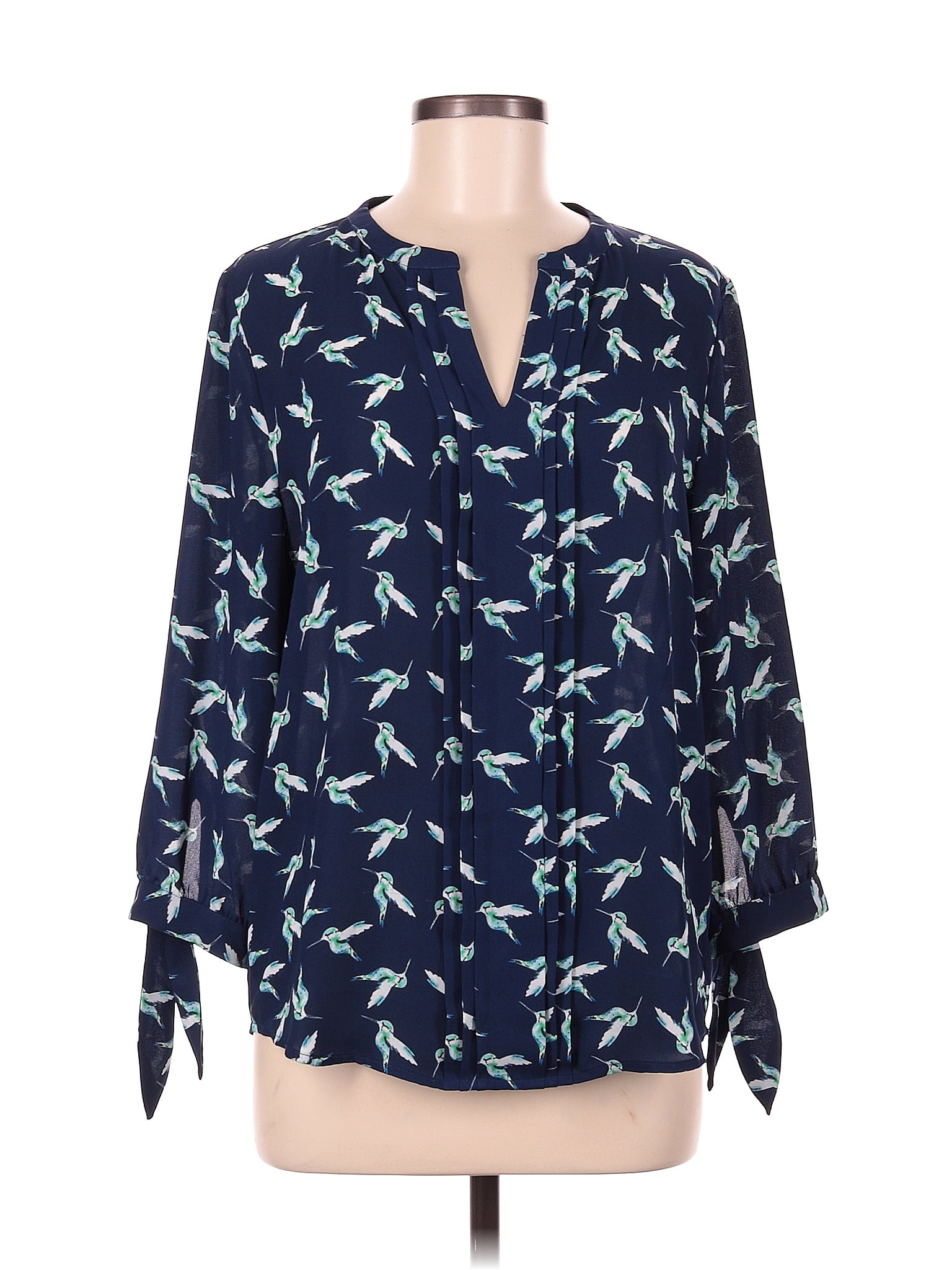 41hawthorn 100 Polyester Tropical Navy Blue Long Sleeve Blouse Size M