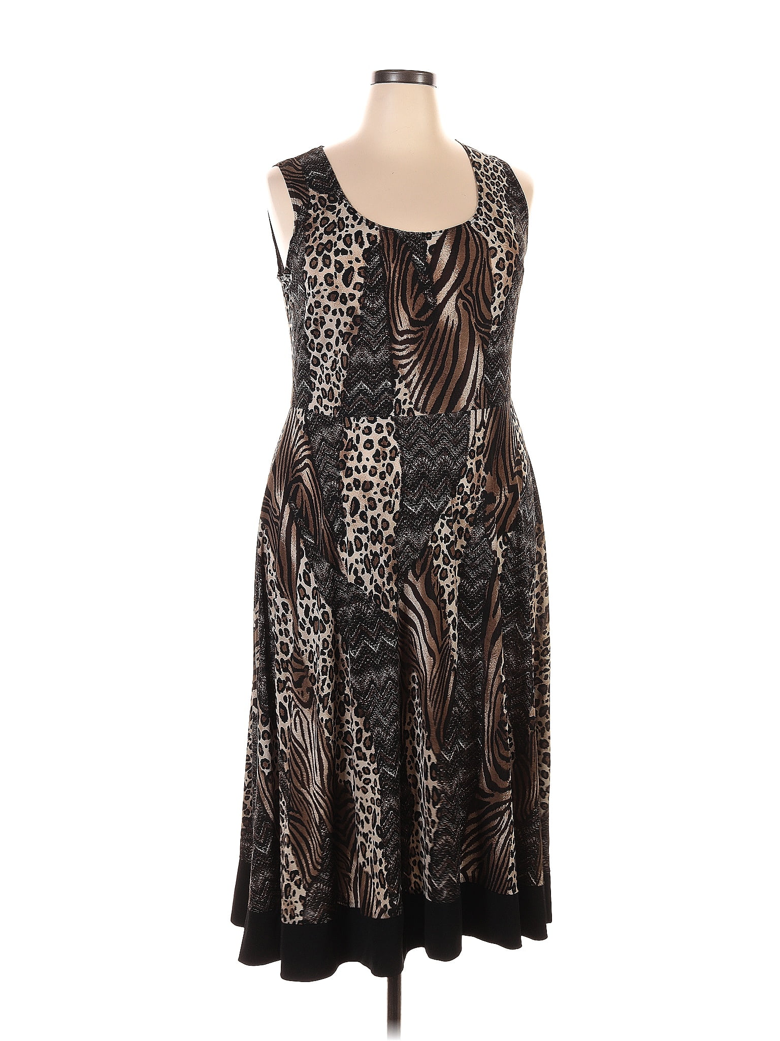 Signature by Robbie Bee Multi Color Brown Casual Dress Size XL - 71% ...