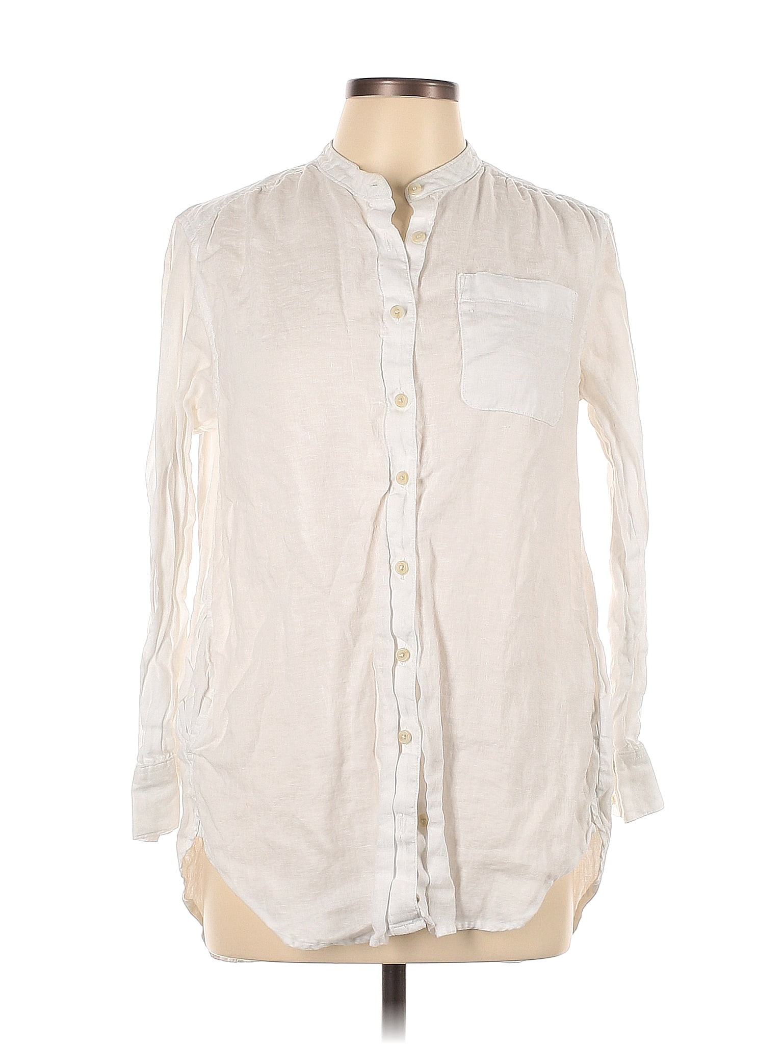 Lands End 100 Linen White Ivory Long Sleeve Button Down Shirt Size 10