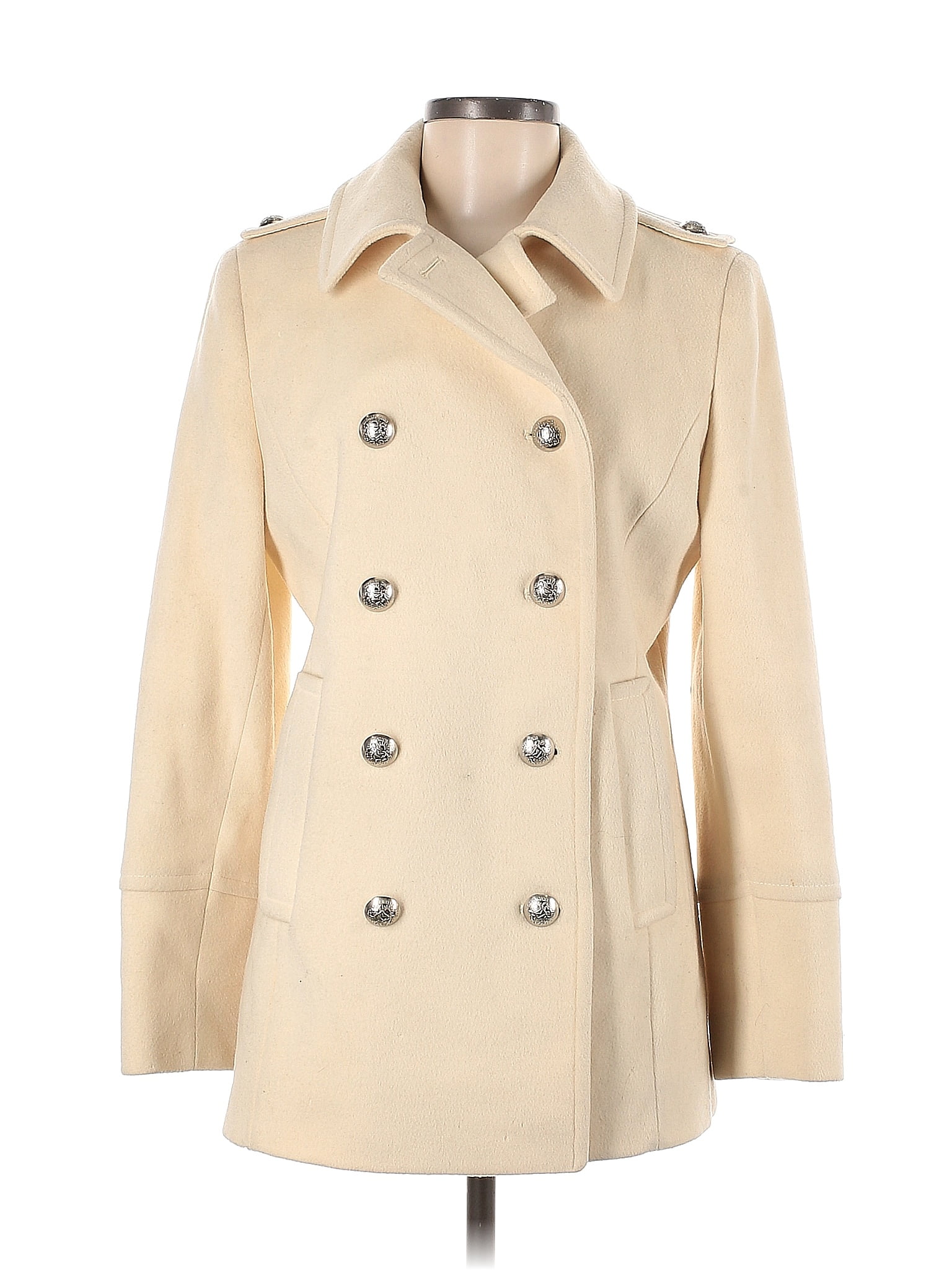 Michael Michael Kors 100 Wool Solid Tan Ivory Wool Coat Size 8 69
