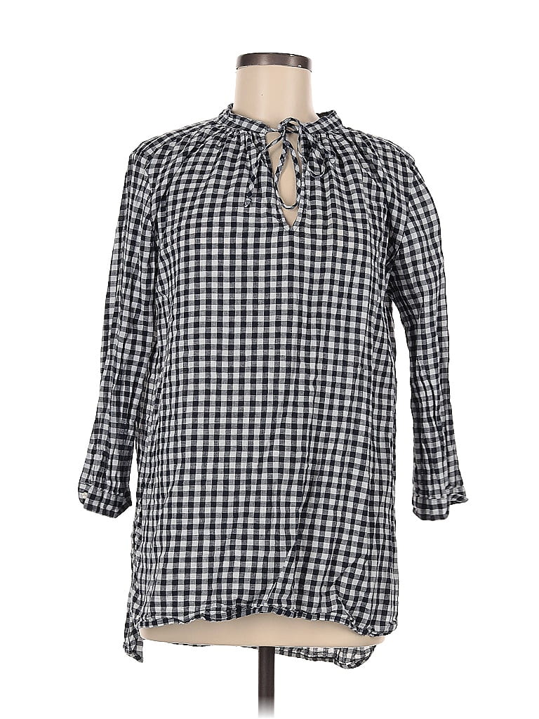 J Crew Factory Store Checkered Gingham Gray 3 4 Sleeve Blouse Size M