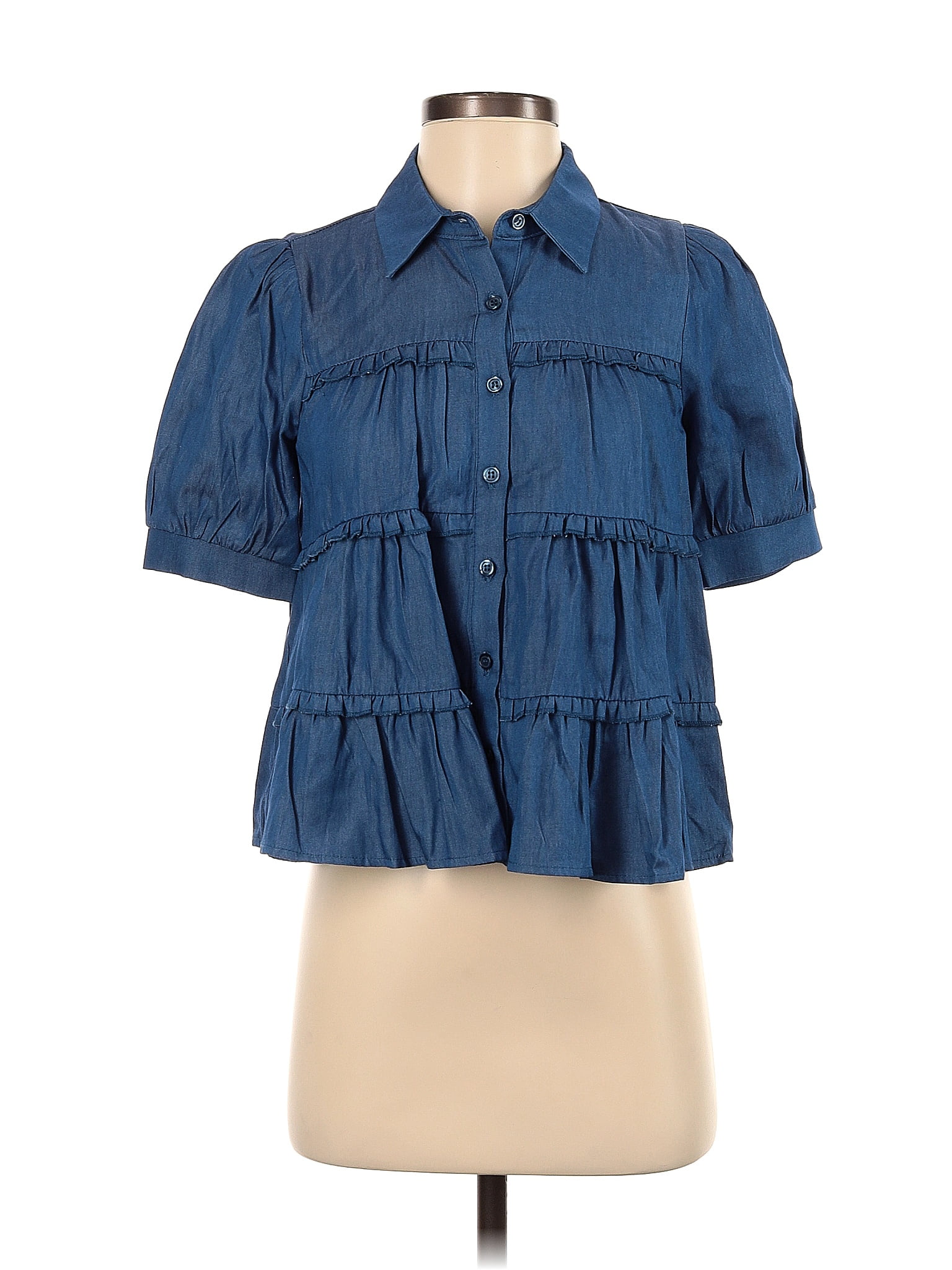 Blue Rain Solid Blue Short Sleeve Button-Down Shirt Size XS - 55% off ...