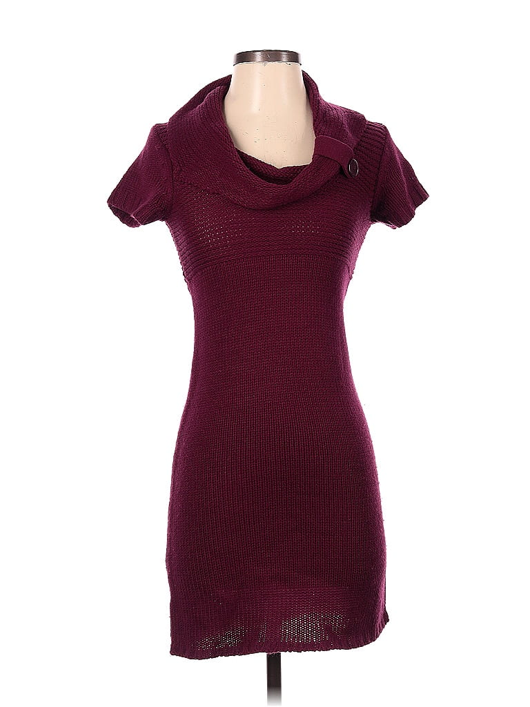 Derek Heart 100 Acrylic Solid Maroon Burgundy Casual Dress Size S 43