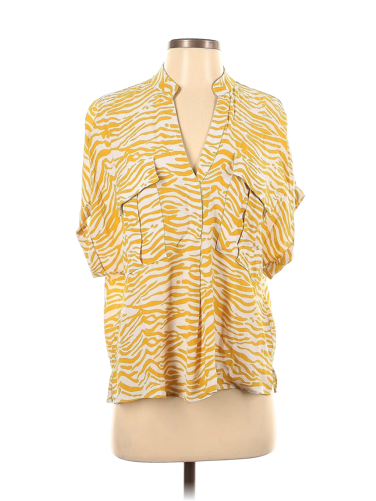 Maeve by Anthropologie 100% Viscose Yellow Short Sleeve Blouse Size S ...