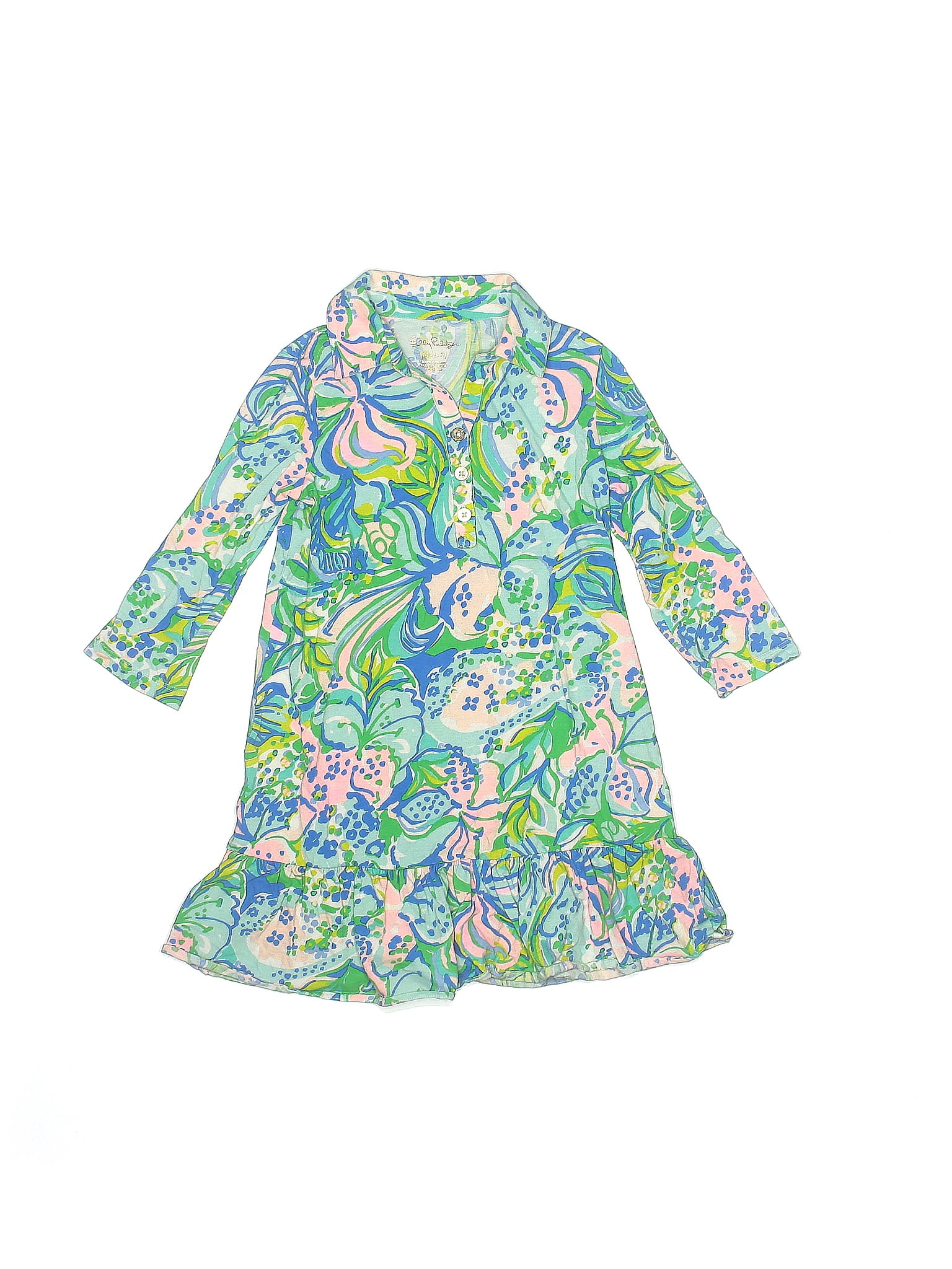 Lilly Pulitzer 100 Cotton Floral Green Dress Size 6 7 69 Off