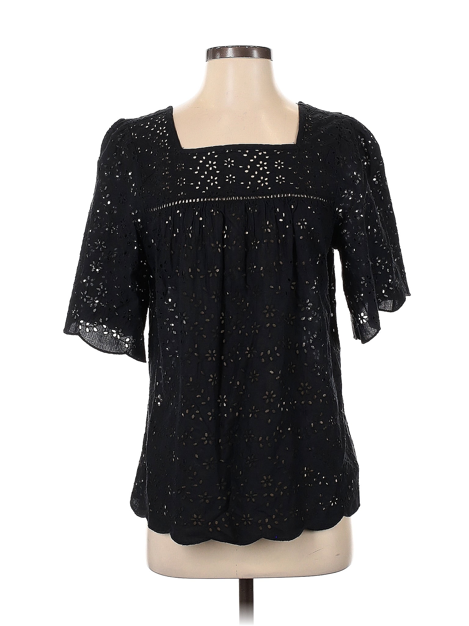 Gap 100 Cotton Polka Dots Black Short Sleeve Blouse Size M Tall 70