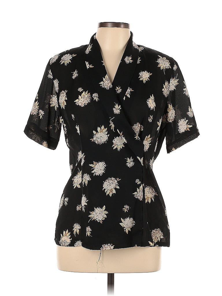 Christie And Jill 100 Polyester Floral Black Short Sleeve Blouse Size 10