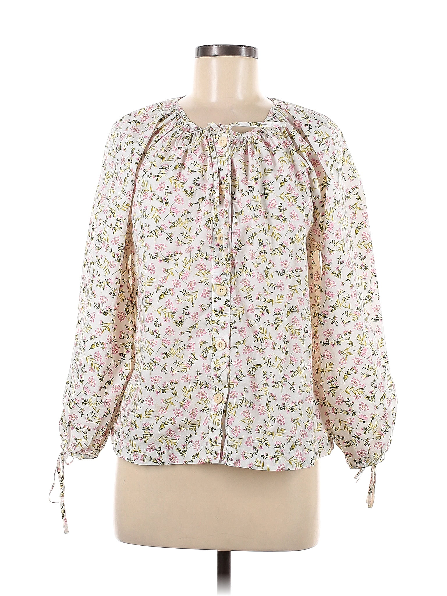 J.Crew 100% Cotton Floral Ivory Long Sleeve Blouse Size M - 77% off | ThredUp