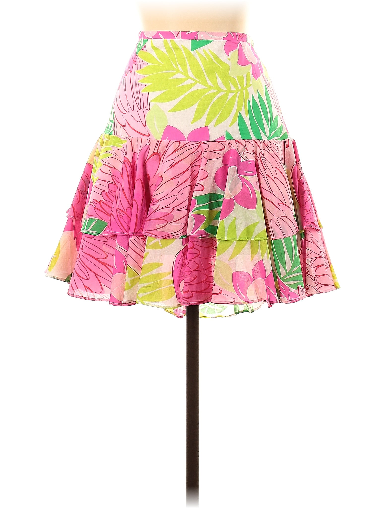 Lilly Pulitzer 100 Cotton Tropical Multi Color Pink Casual Skirt Size