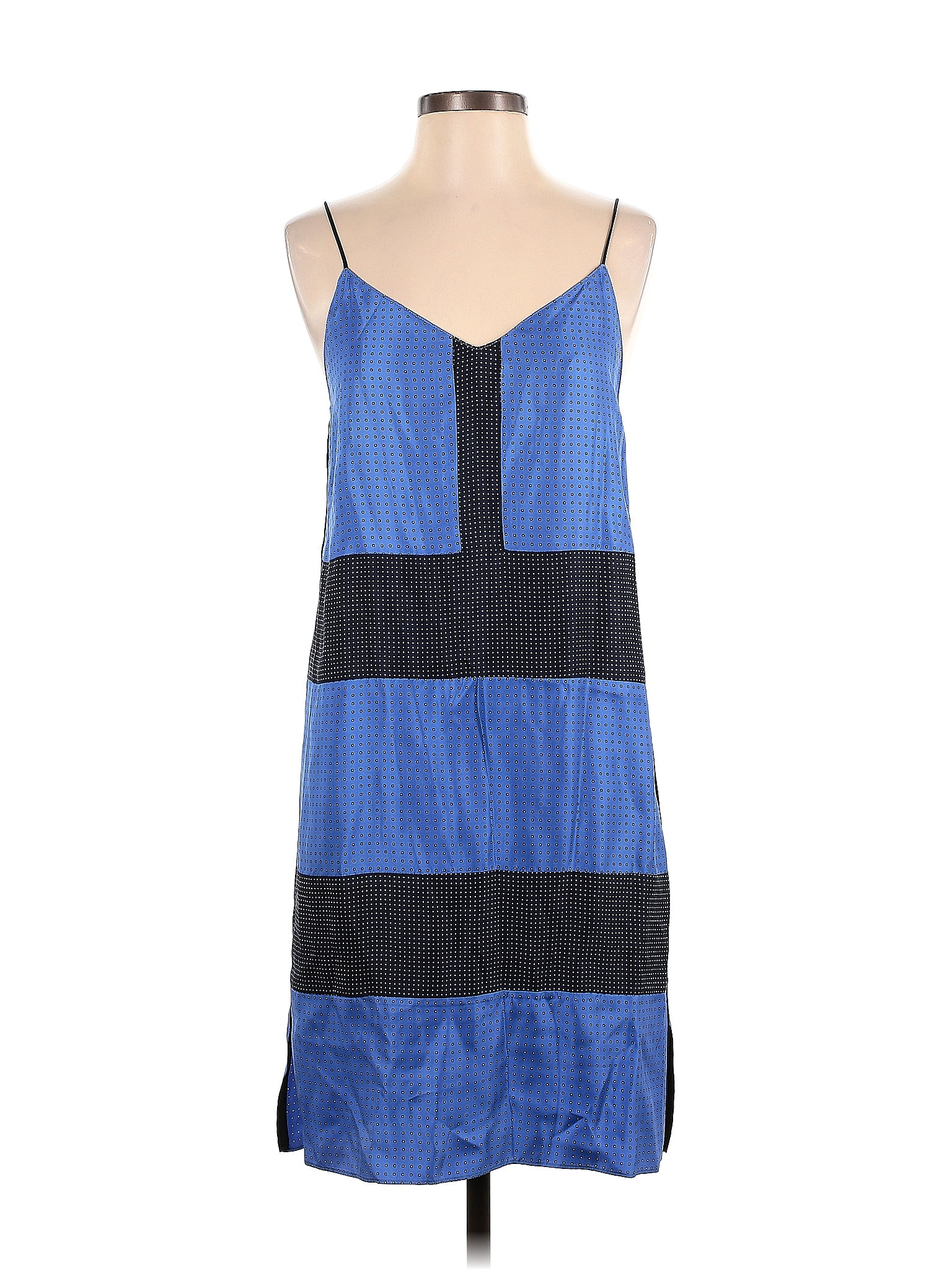Rag And Bone 100 Silk Color Block Stripes Multi Color Blue Casual Dress