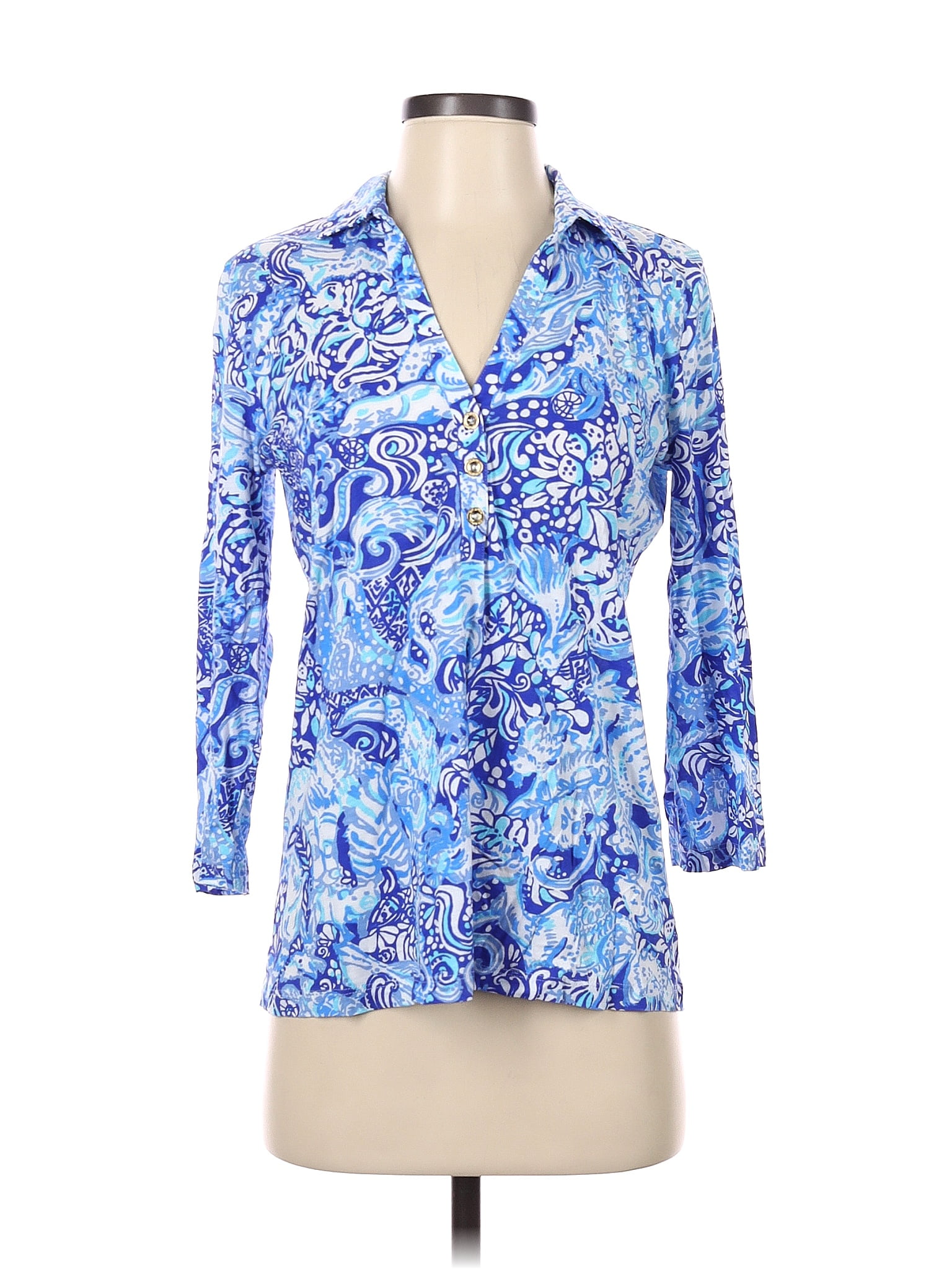 Lilly Pulitzer 100% Cotton Paisley Blue Long Sleeve Top Size S - 66% off | ThredUp