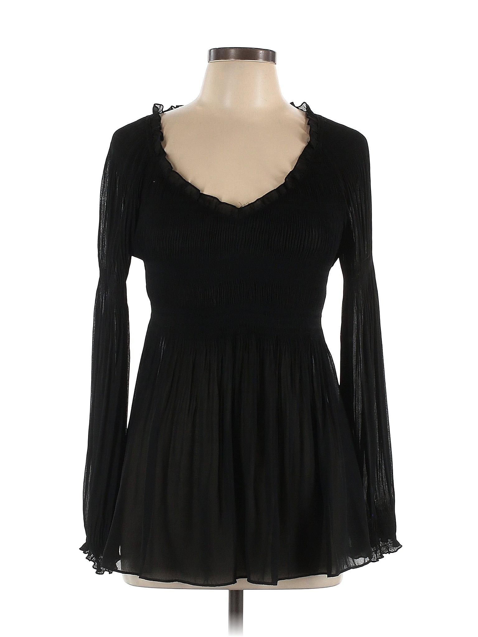 Allison Taylor 100 Polyester Solid Black Long Sleeve Blouse Size L