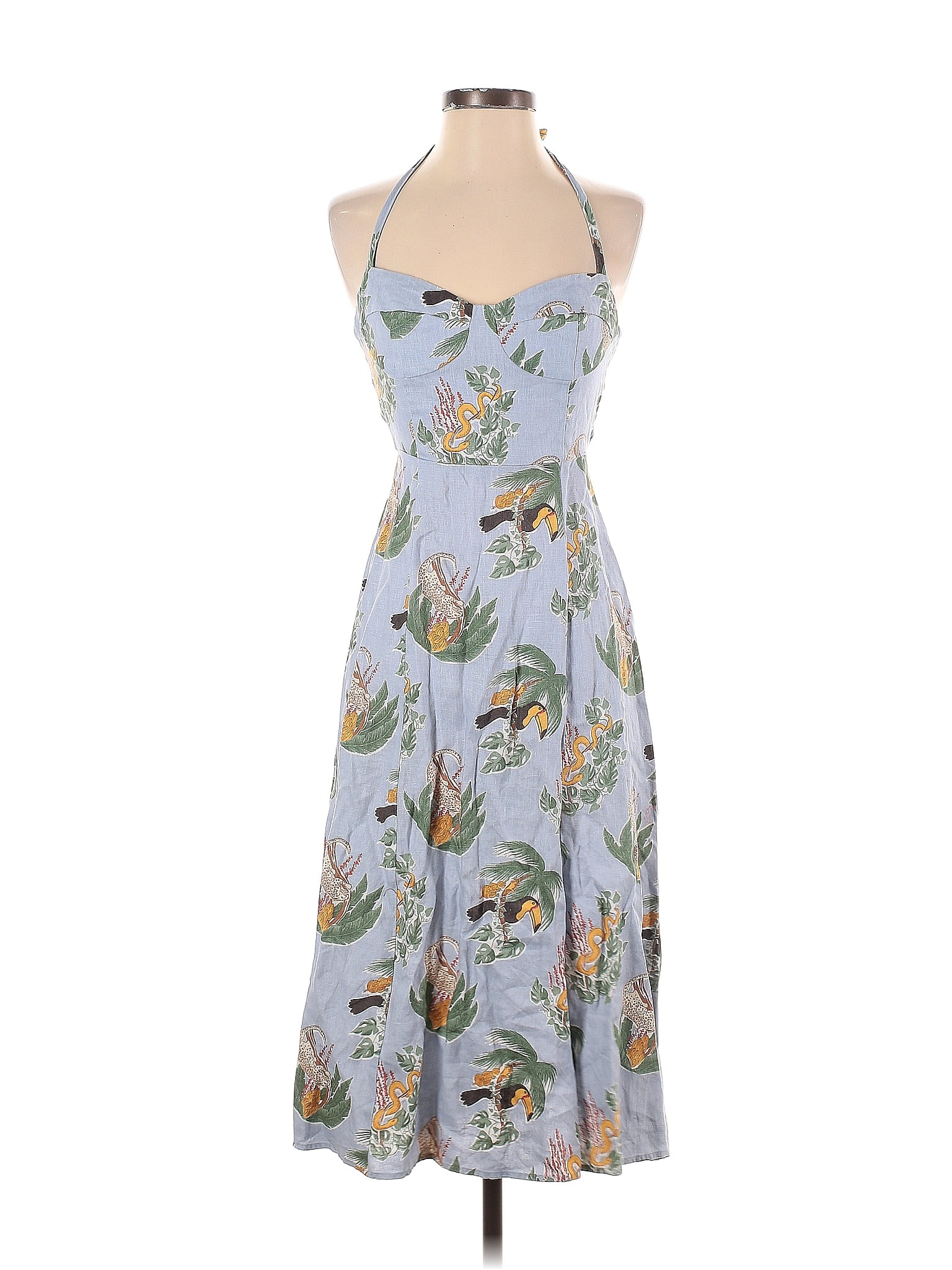 Reformation 100% Linen Floral Motif Tropical Gray Casual Dress Size 0 ...