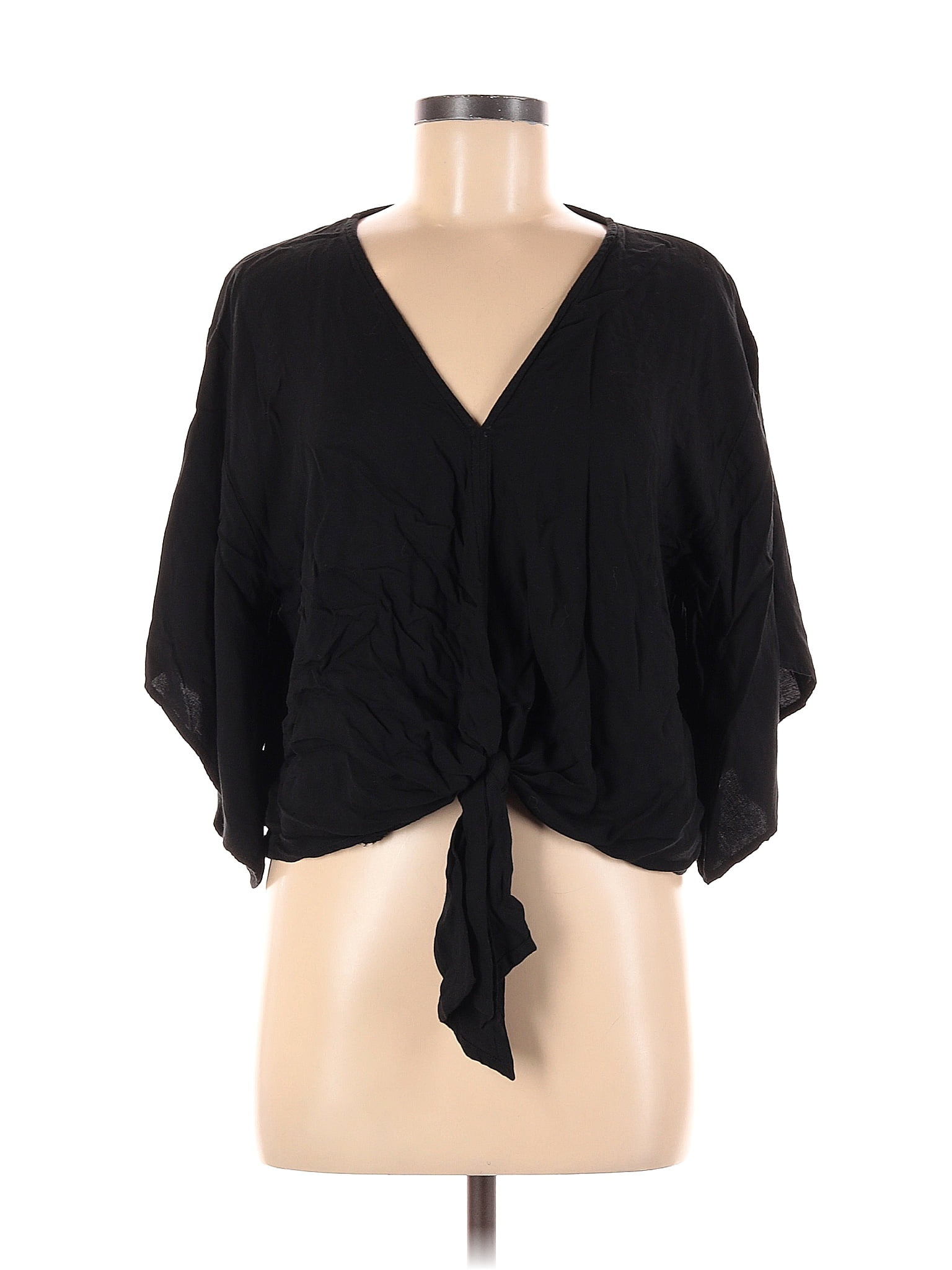 Lovestitch 100 Rayon Solid Black Short Sleeve Blouse Size M 48 Off