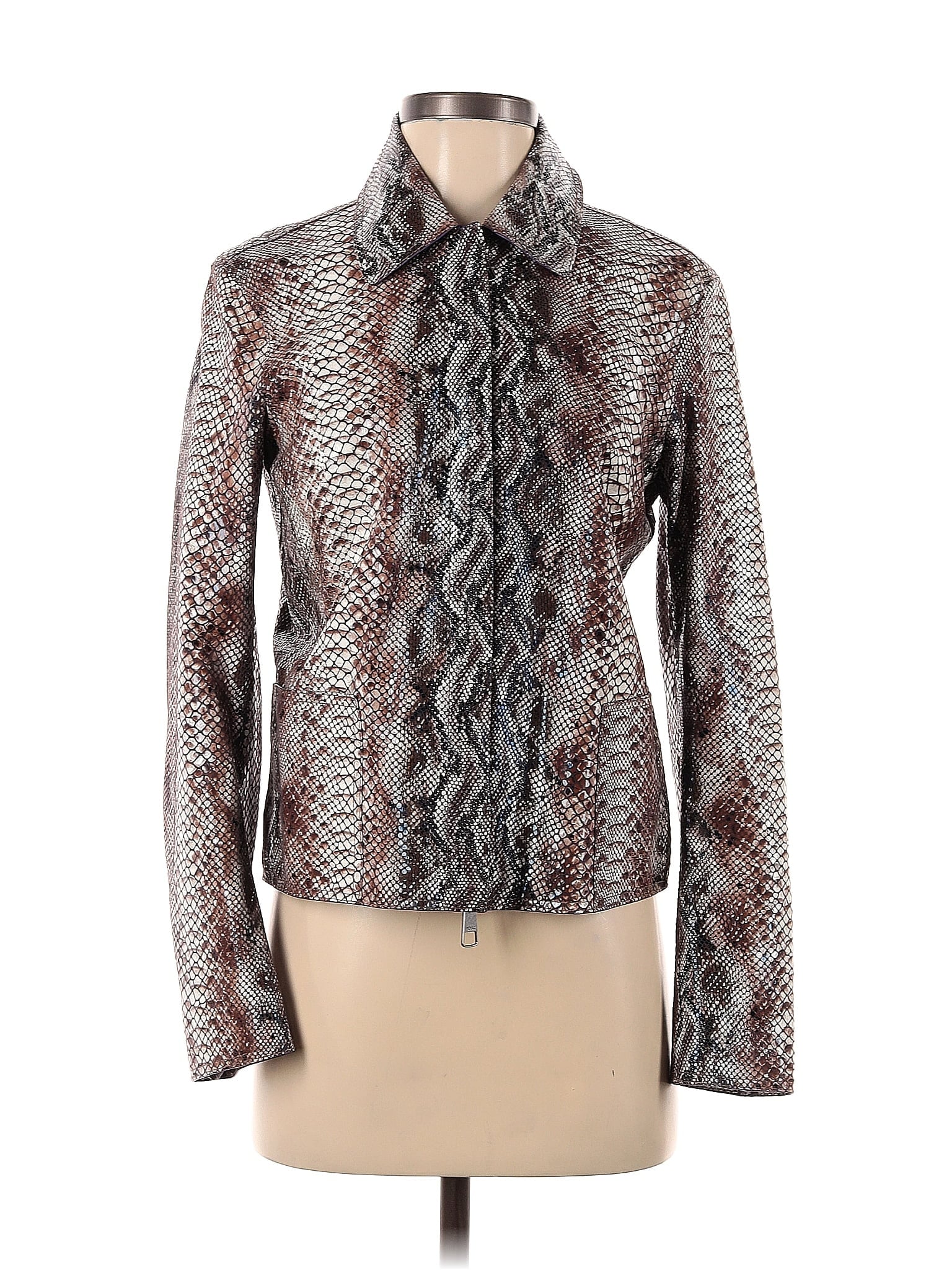 BOSS by HUGO BOSS 100% Leather Snake Print Brown Leather Jacket Size 4 ...