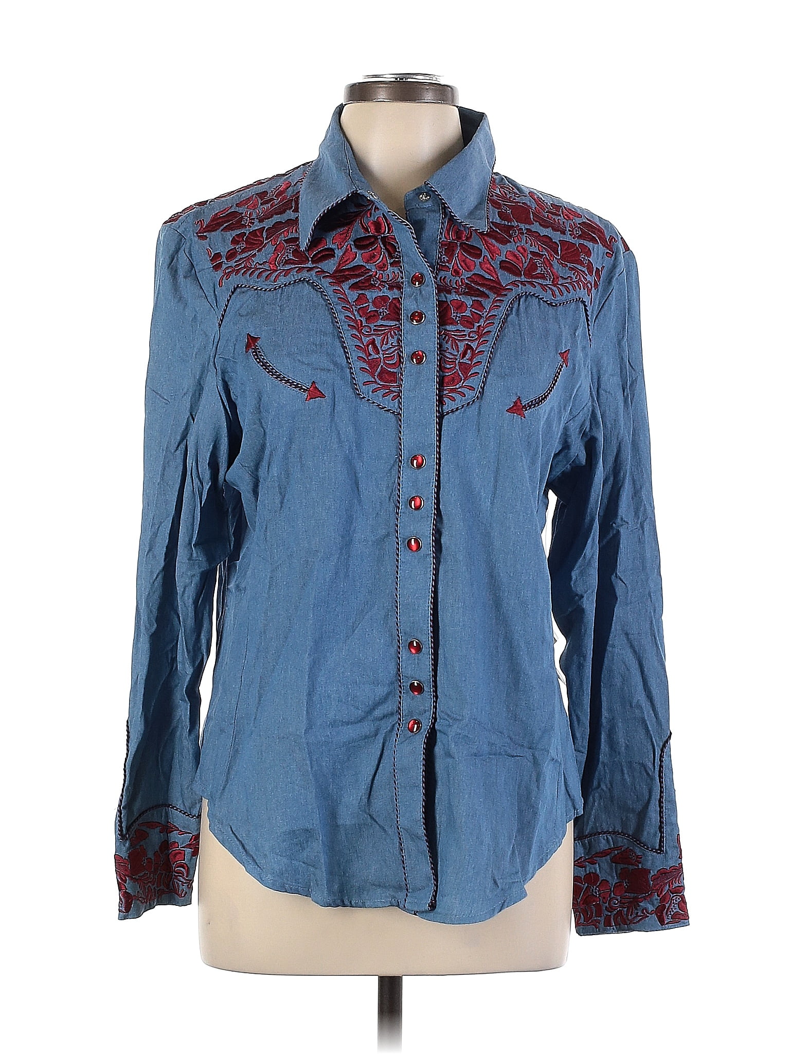 Scully 100% Cotton Color Block Blue Long Sleeve Button-Down Shirt Size ...