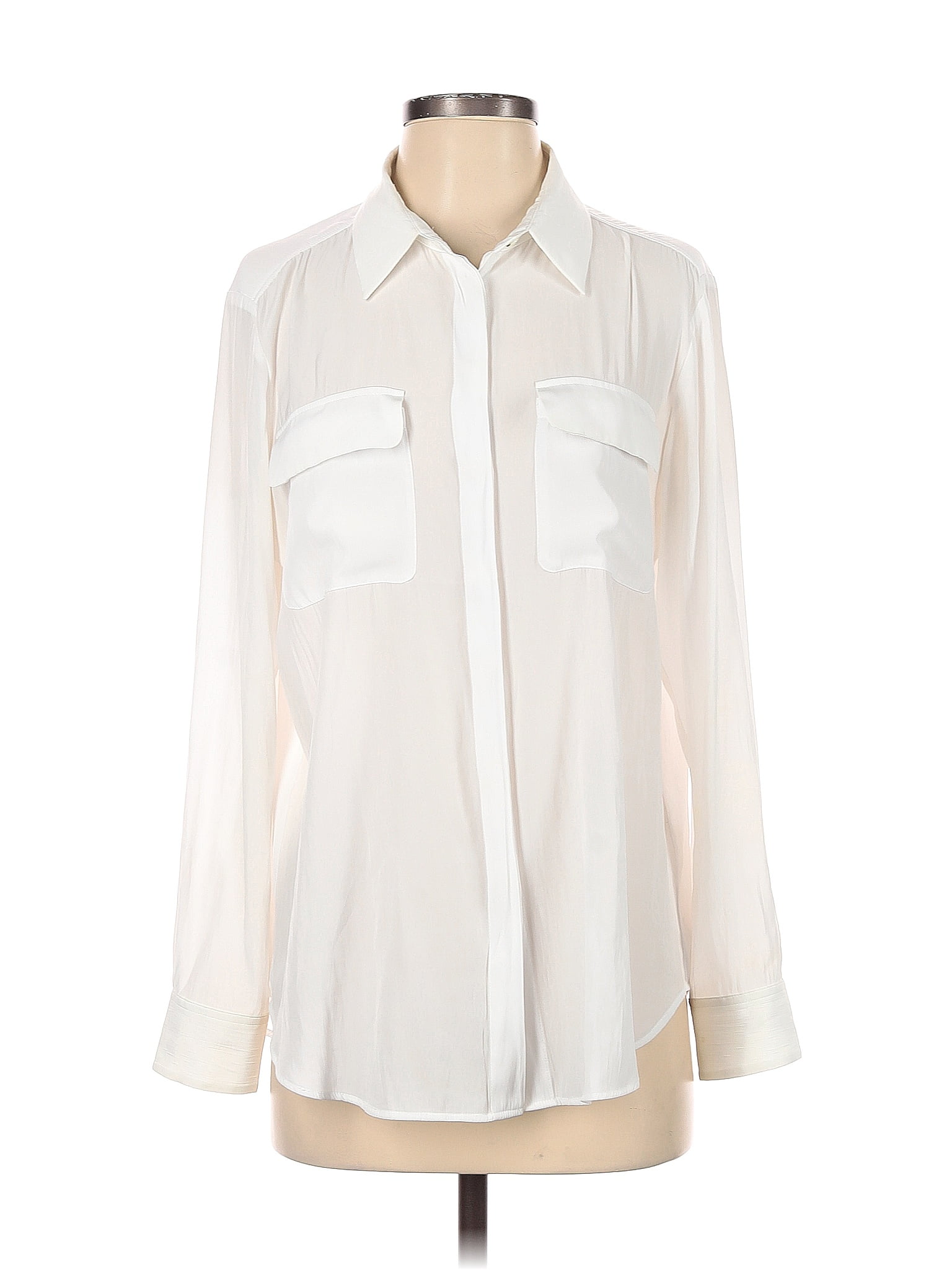 R Label 100 Polyester Color Block Ombre Ivory Long Sleeve Blouse