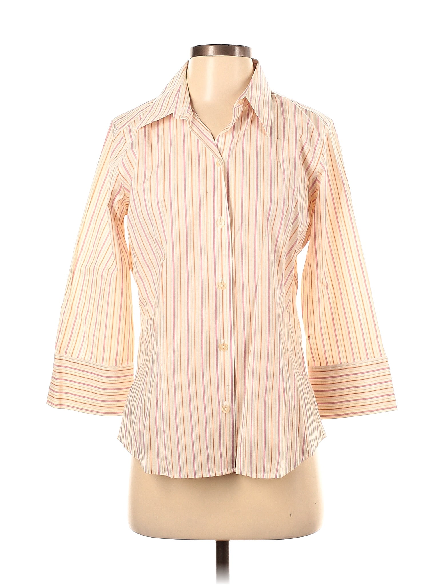 Eddie Bauer Stripes Orange Long Sleeve Button Down Shirt Size S 66