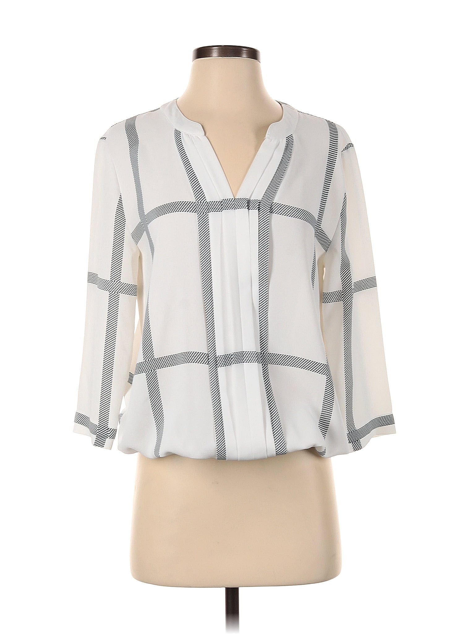41hawthorn 100 Polyester Color Block White Gray Long Sleeve Blouse
